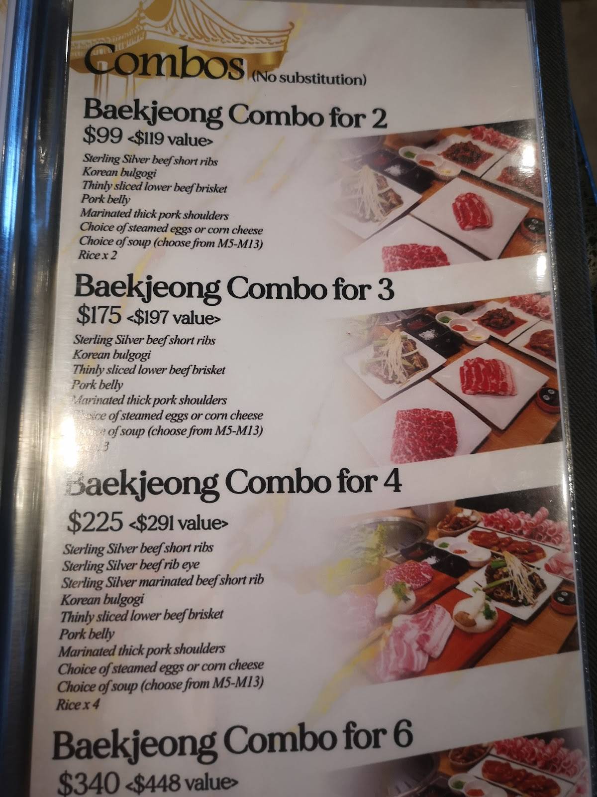 Menu au Baekjeong Korean BBQ House, Calgary