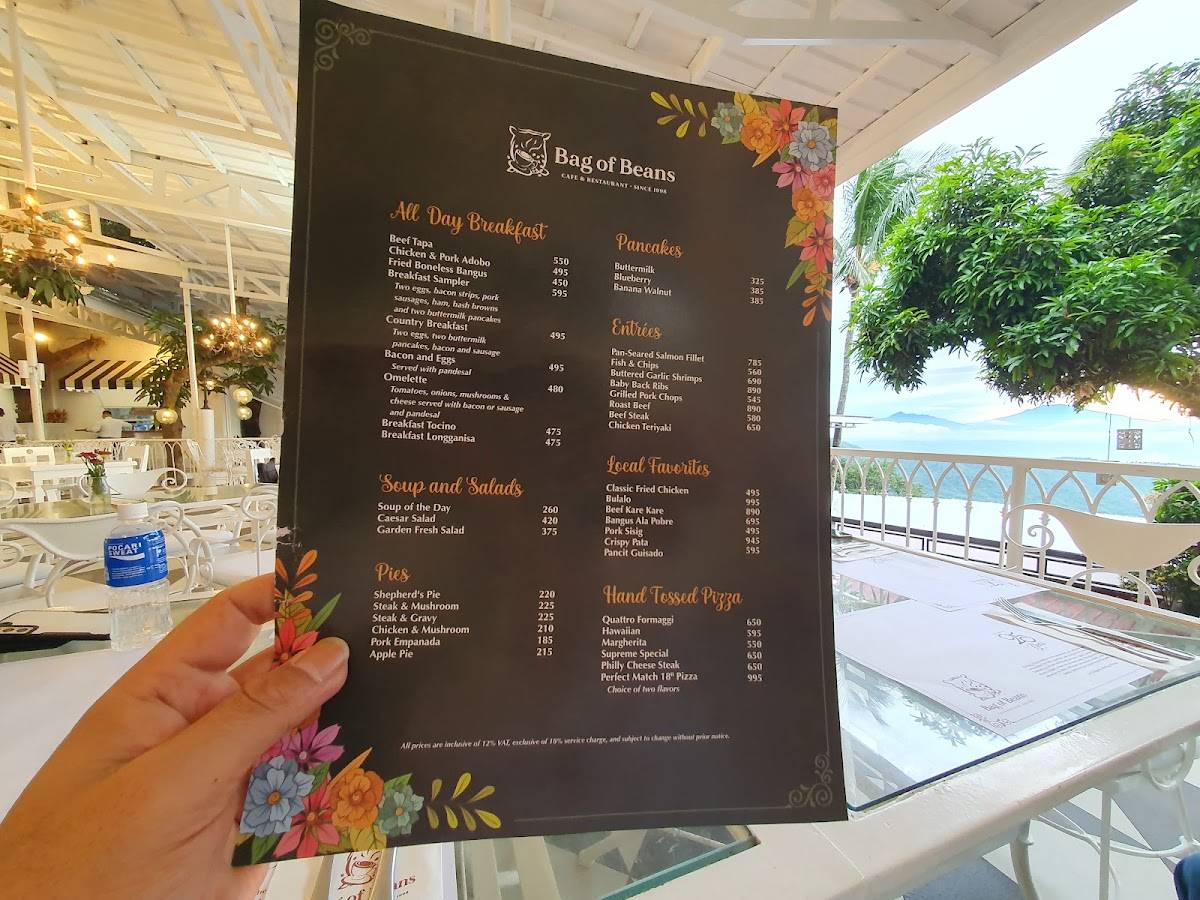 Menu at Bag of Beans Athena Branch restaurant, Tagaytay, Gen. E