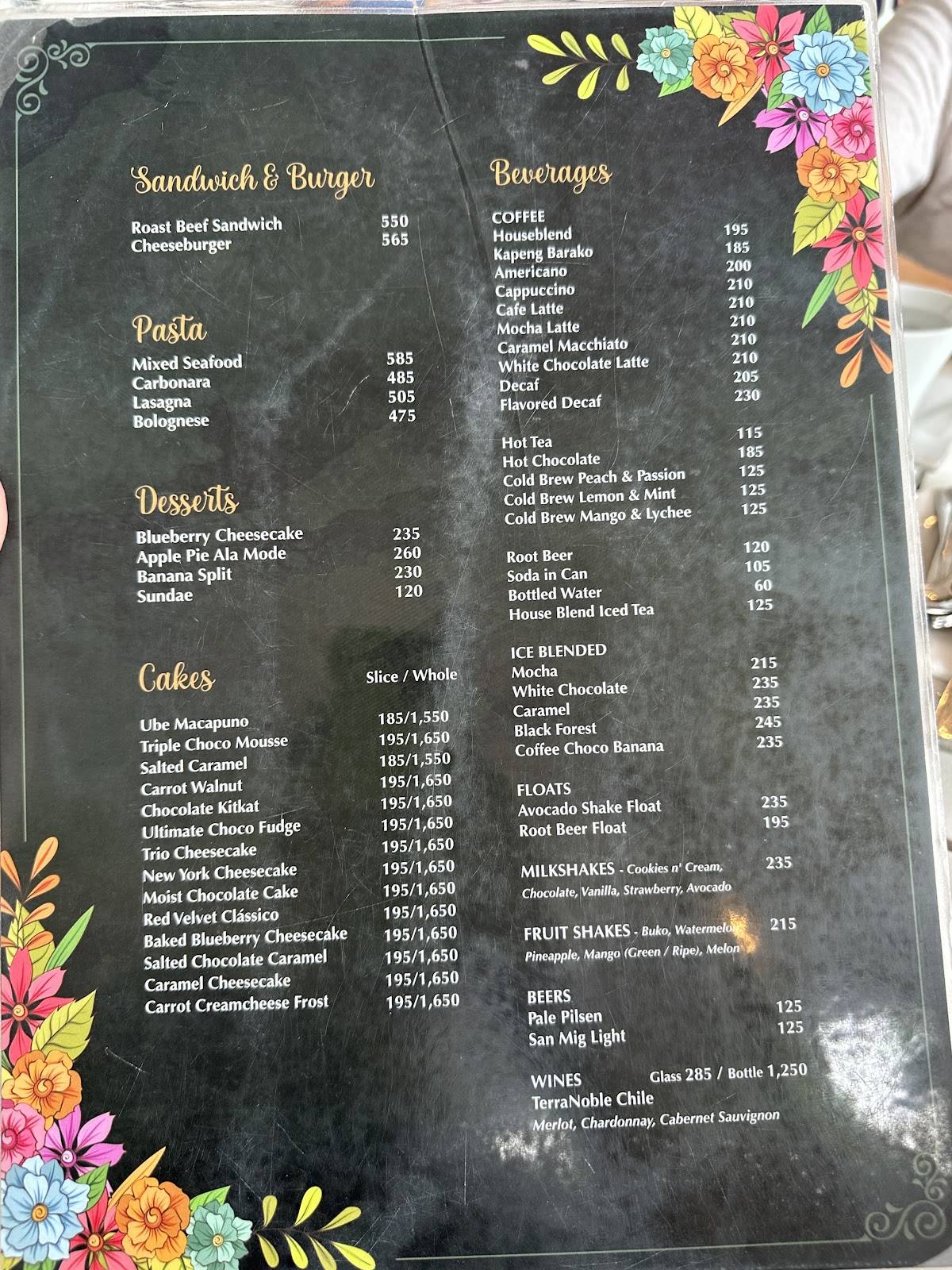 Menu at Bag of Beans Athena Branch restaurant, Tagaytay, Gen. E