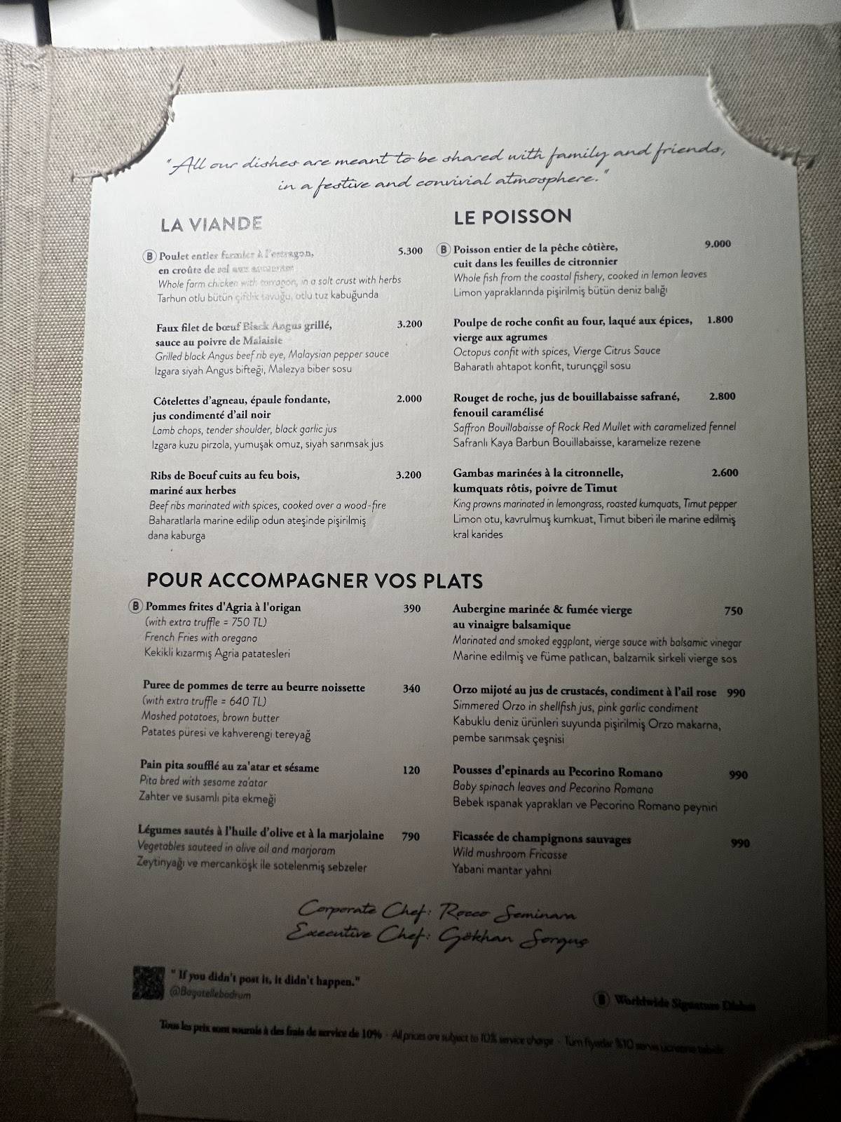 Menu at Bagatelle Bodrum restaurant, Koyunbaba Mahallesi
