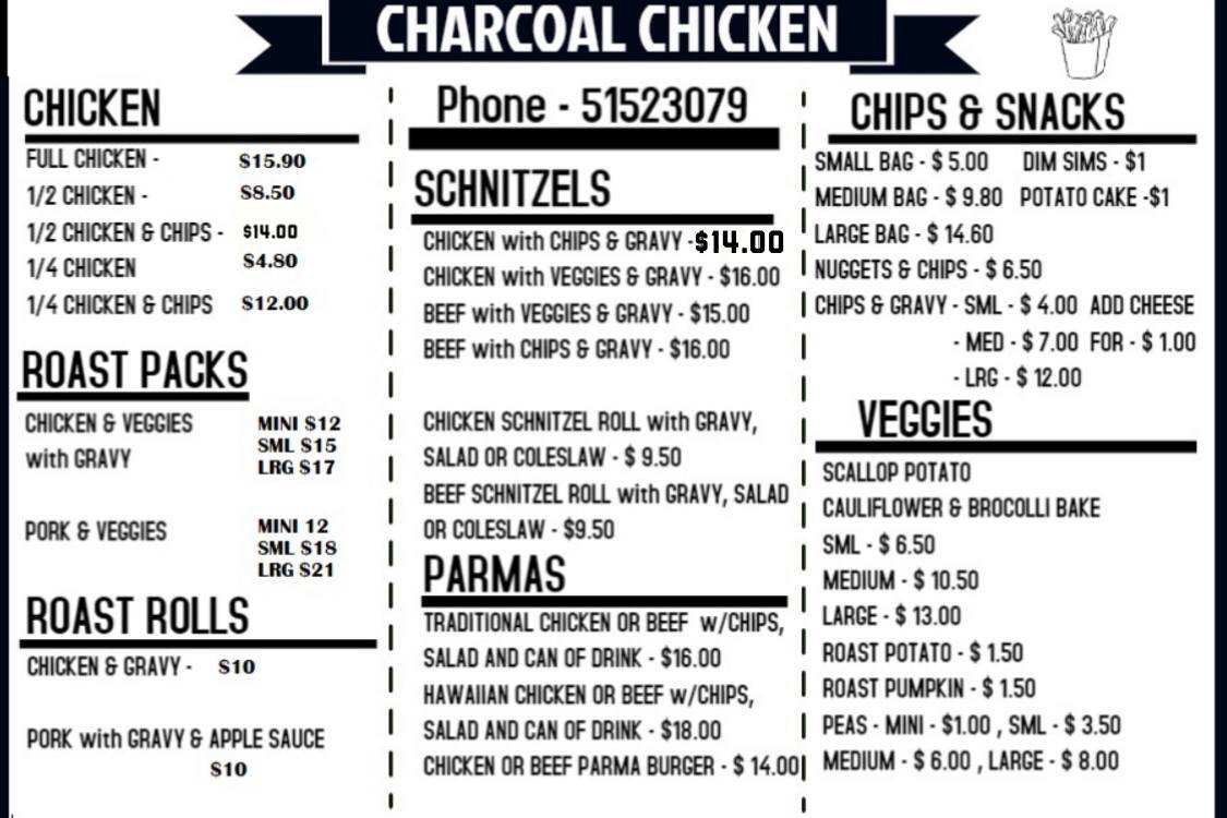Menu at Your Foodz (Bairnsdale Charcoal Chicken) fast food, Bairnsdale