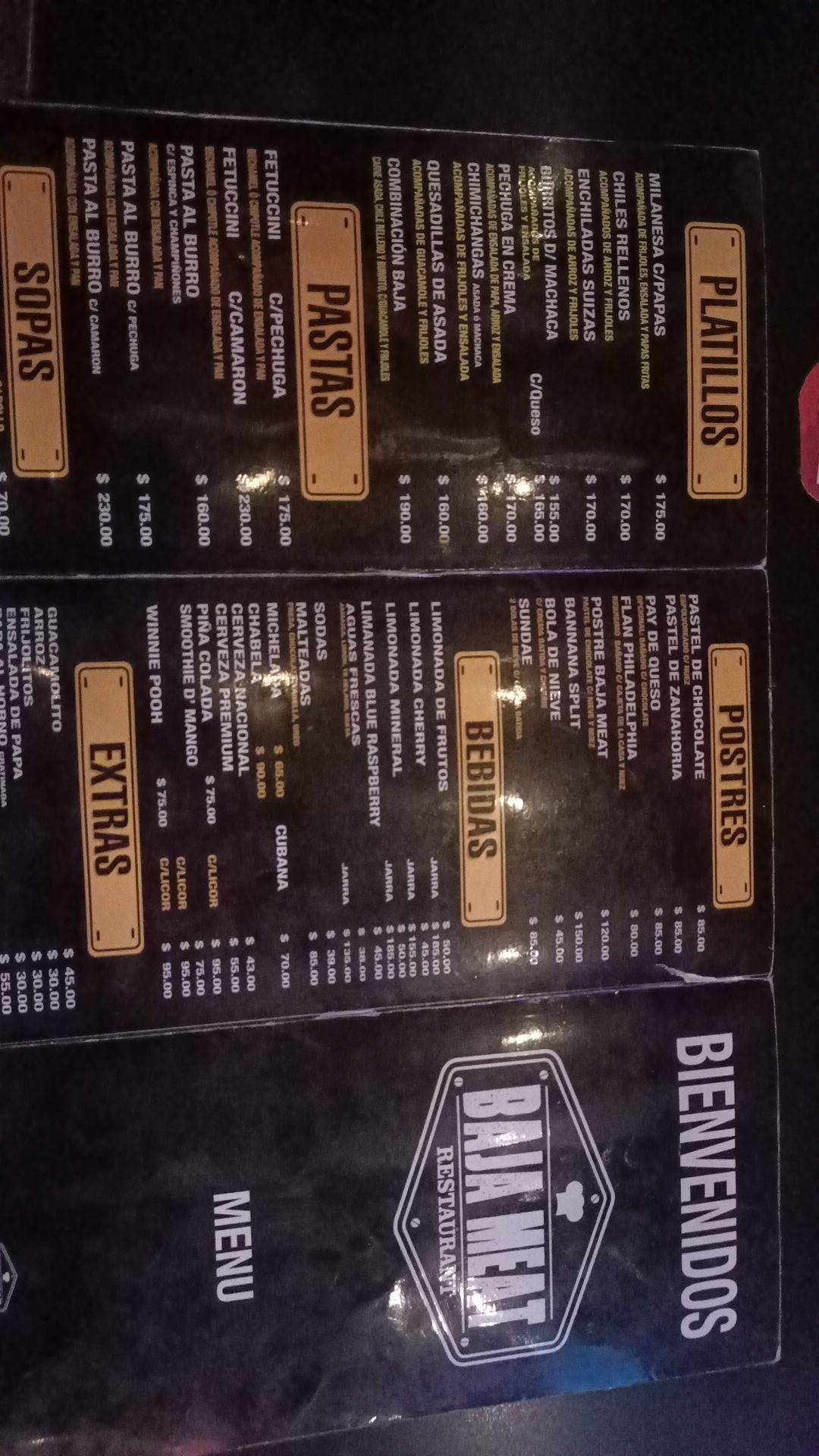 Carta de Baja Meat Restaurant, Mexicali, Calz Anáhuac 1800