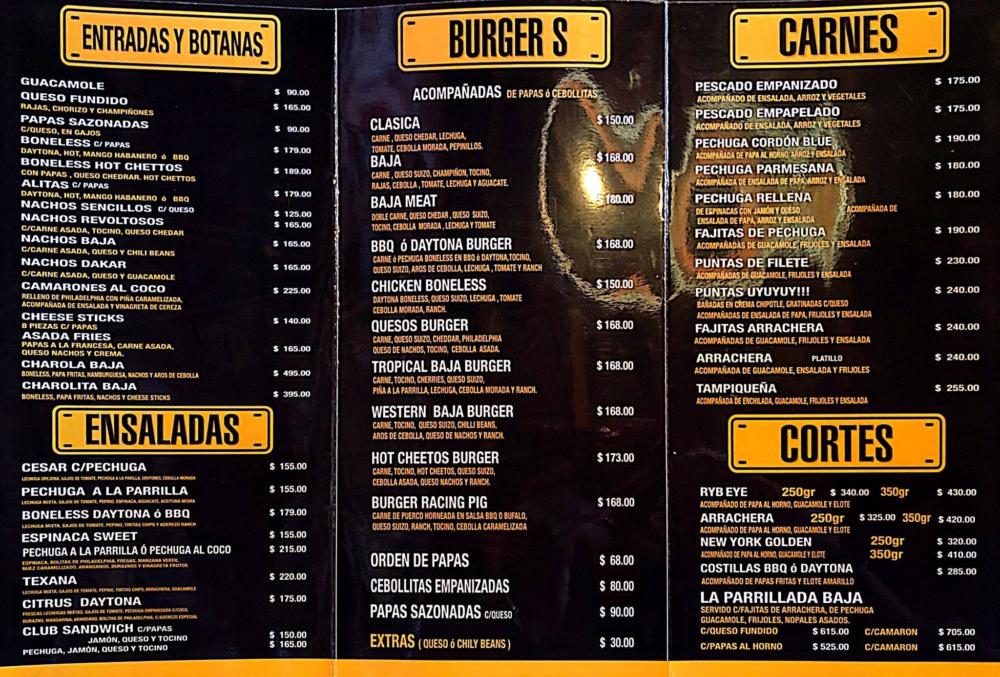 Carta de Baja Meat Restaurant, Mexicali, Calz Anáhuac 1800
