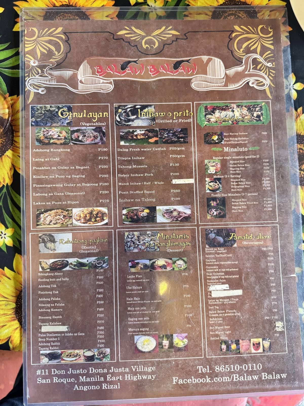 Menu at Balaw Balaw Restaurant and Art Gallery, Angono