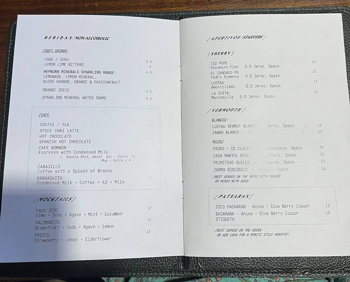 Menu at Meigas restaurant, Ballarat Central