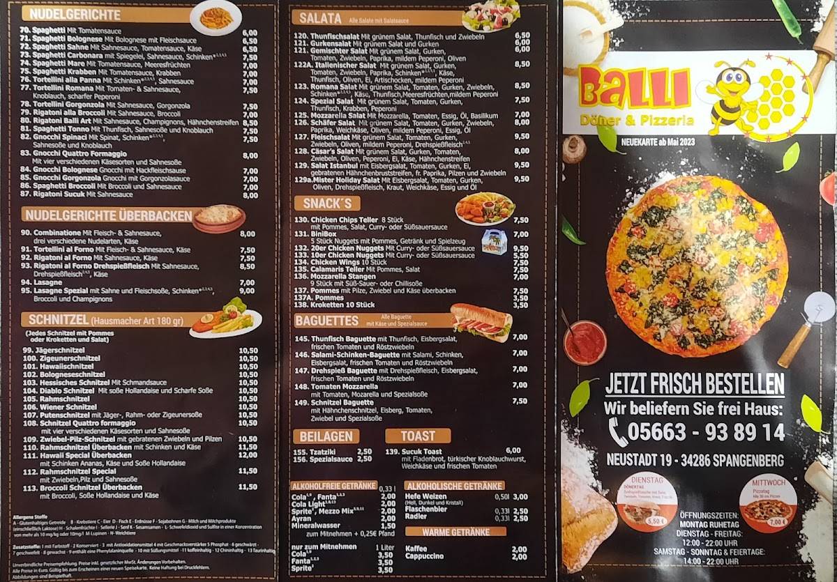 Speisekarte von Balli Döner & Pizzeria Spangenberg, Spangenberg