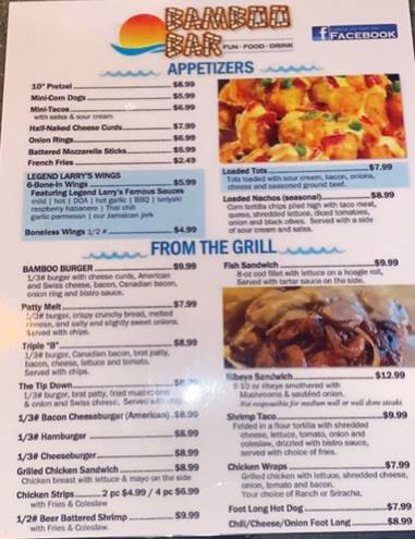 Menu at Bamboo Bar, Shawano