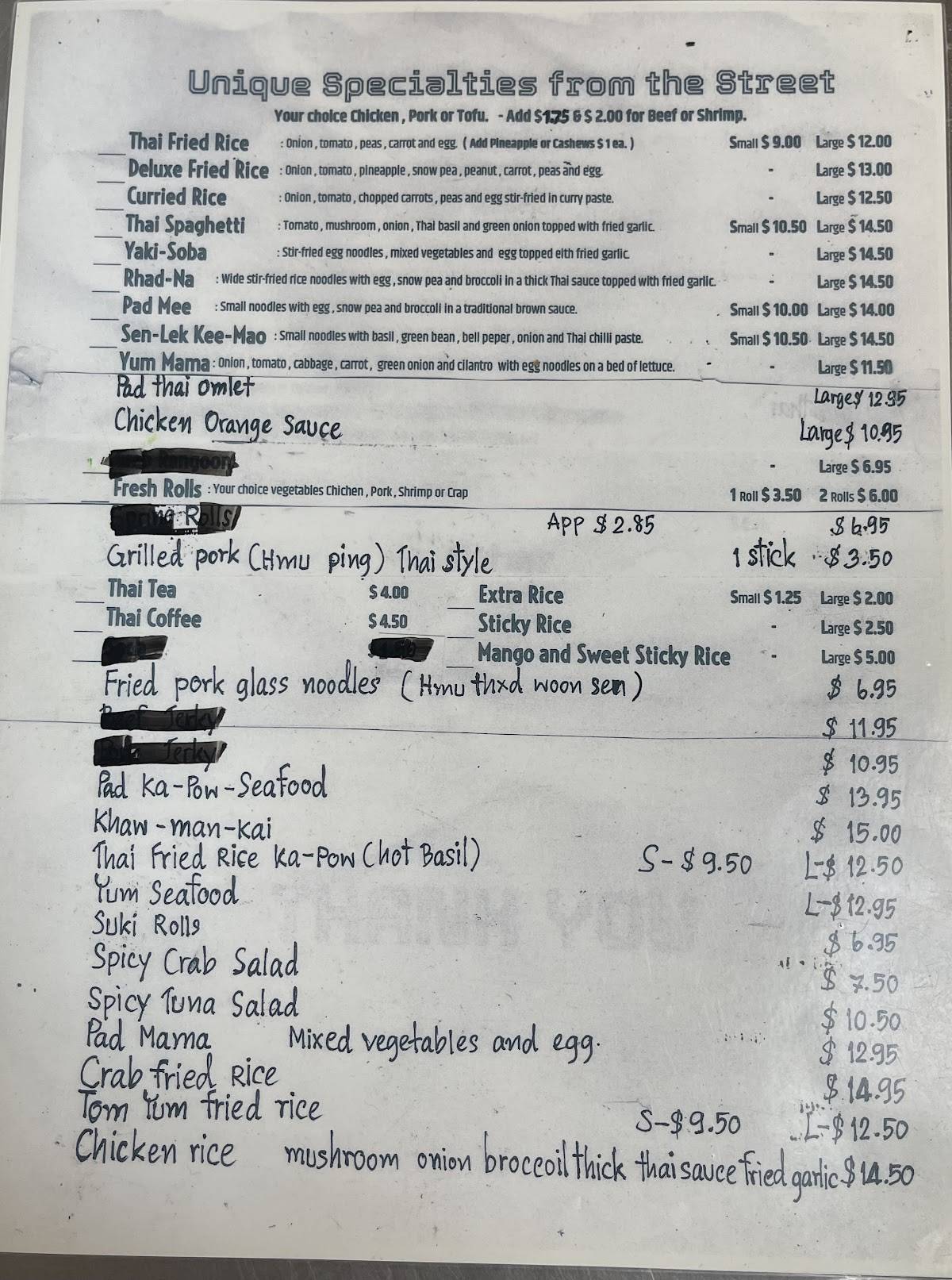 Menu at Ban saisong restaurant, Newark