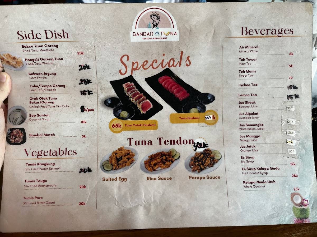 Menu at Bandar Tuna Kutai restaurant, Surabaya