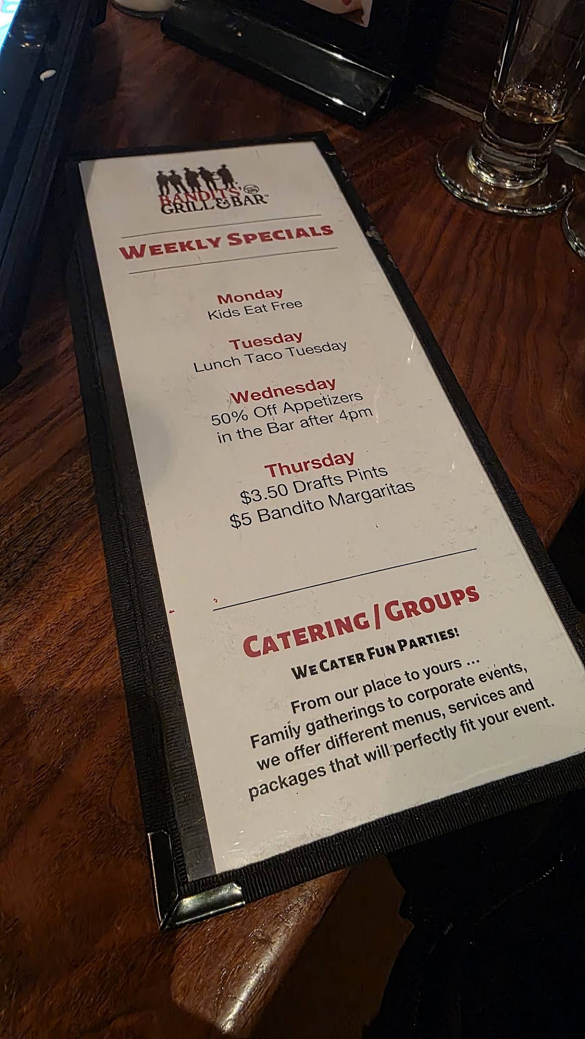 Menu at Bandits' Grill and Bar, Holladay
