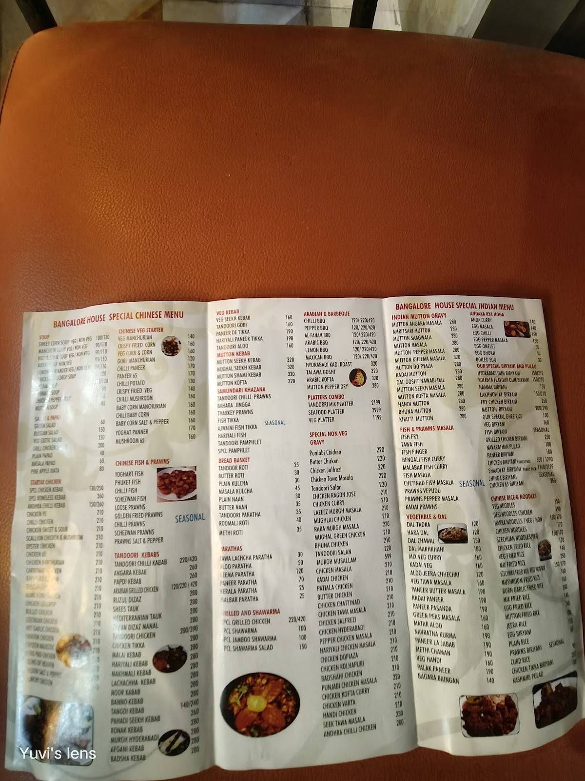 Menu at Bangalore House Restaurant, Bengaluru