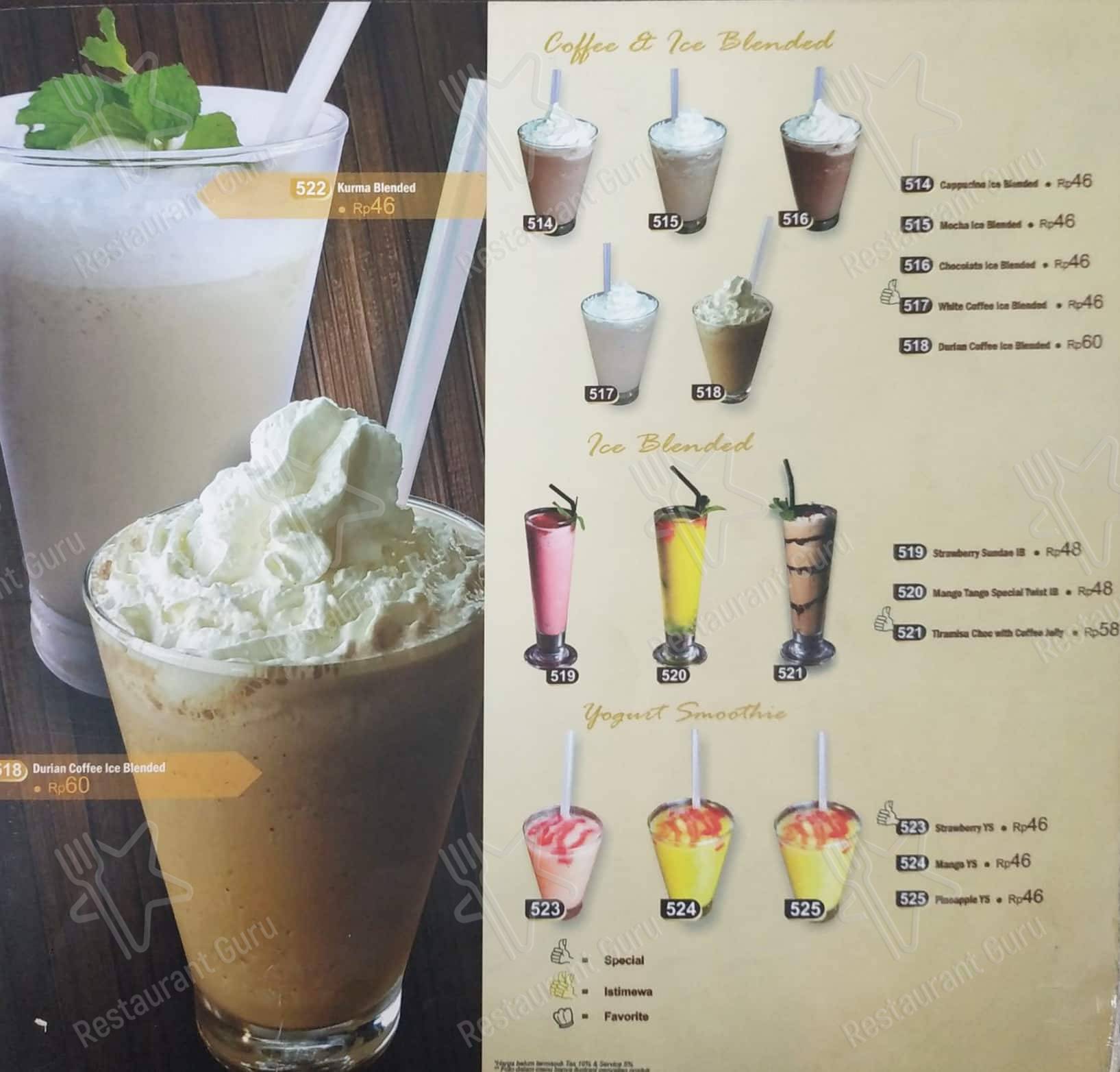 Carta de Bangi Cafe Coffee & Eatery, Yakarta