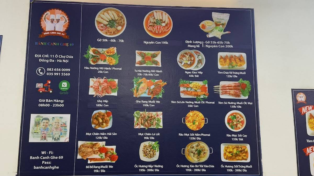 Menu at Bánh canh ghẹ 69 restaurant, Hanoi, 11 P. Ô Chợ Dừa