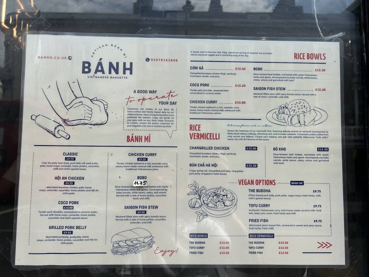 Menu at Banh restaurant, London