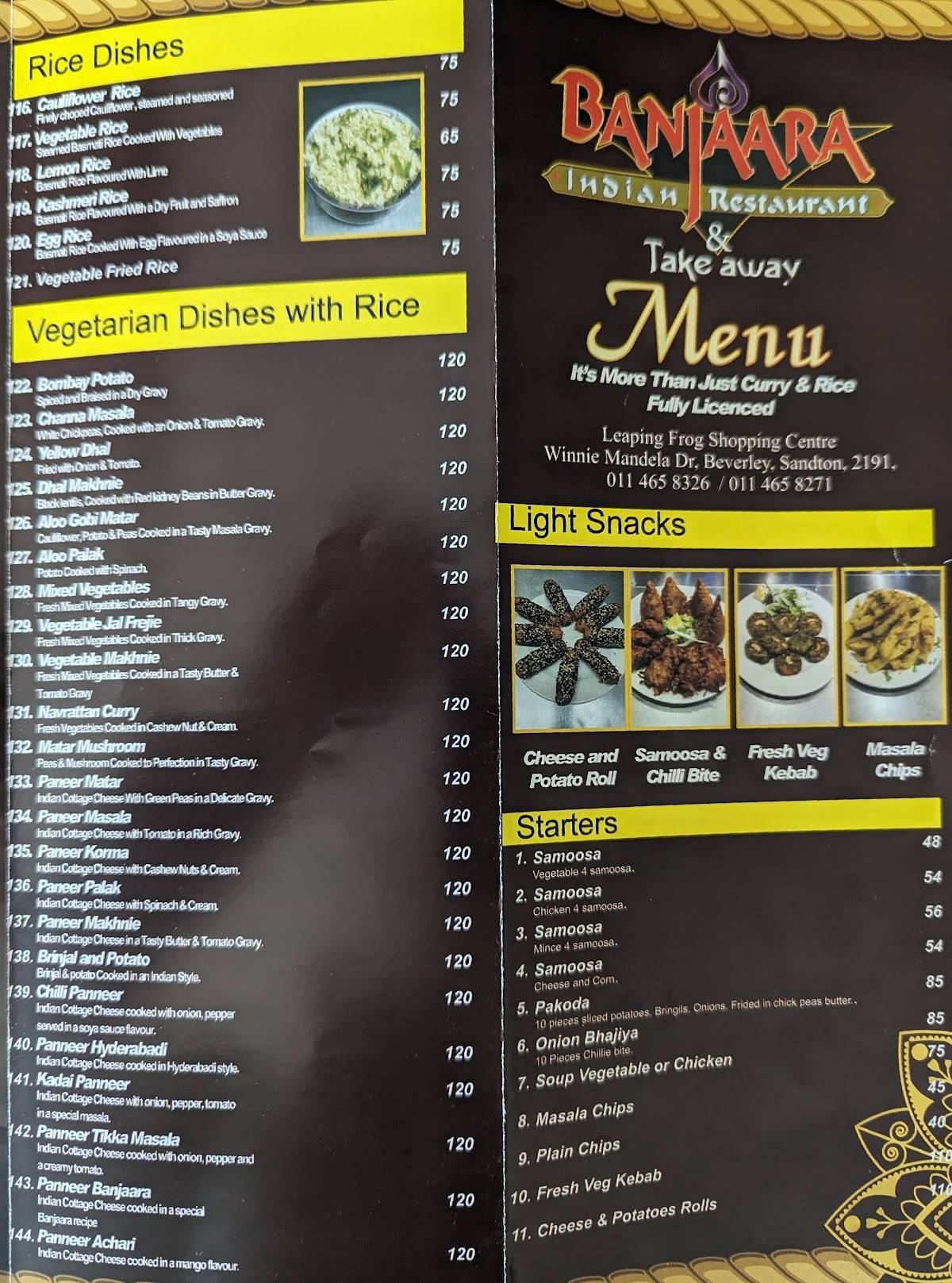 Menu at Banjaara Indian Restaurant Lonehill, Sandton, Leaping Frog ...