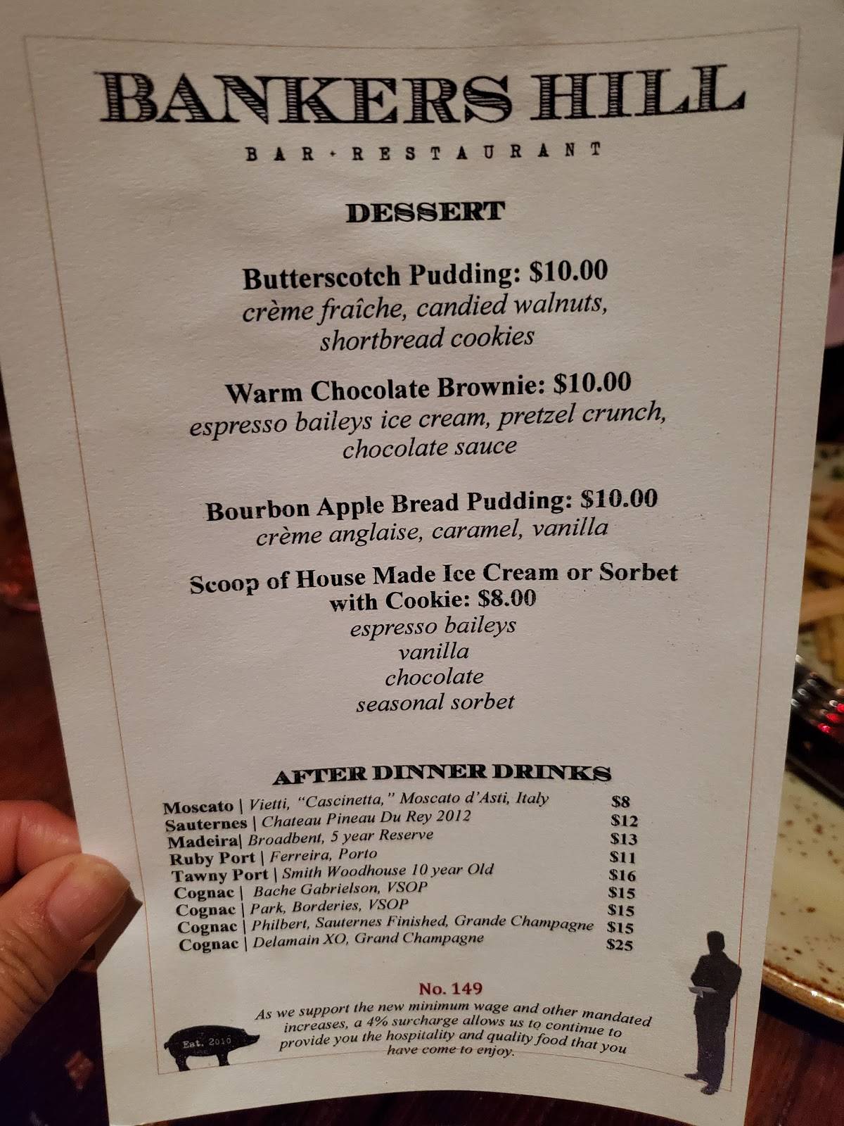 Menu at Bankers Hill Bar + Restaurant, San Diego