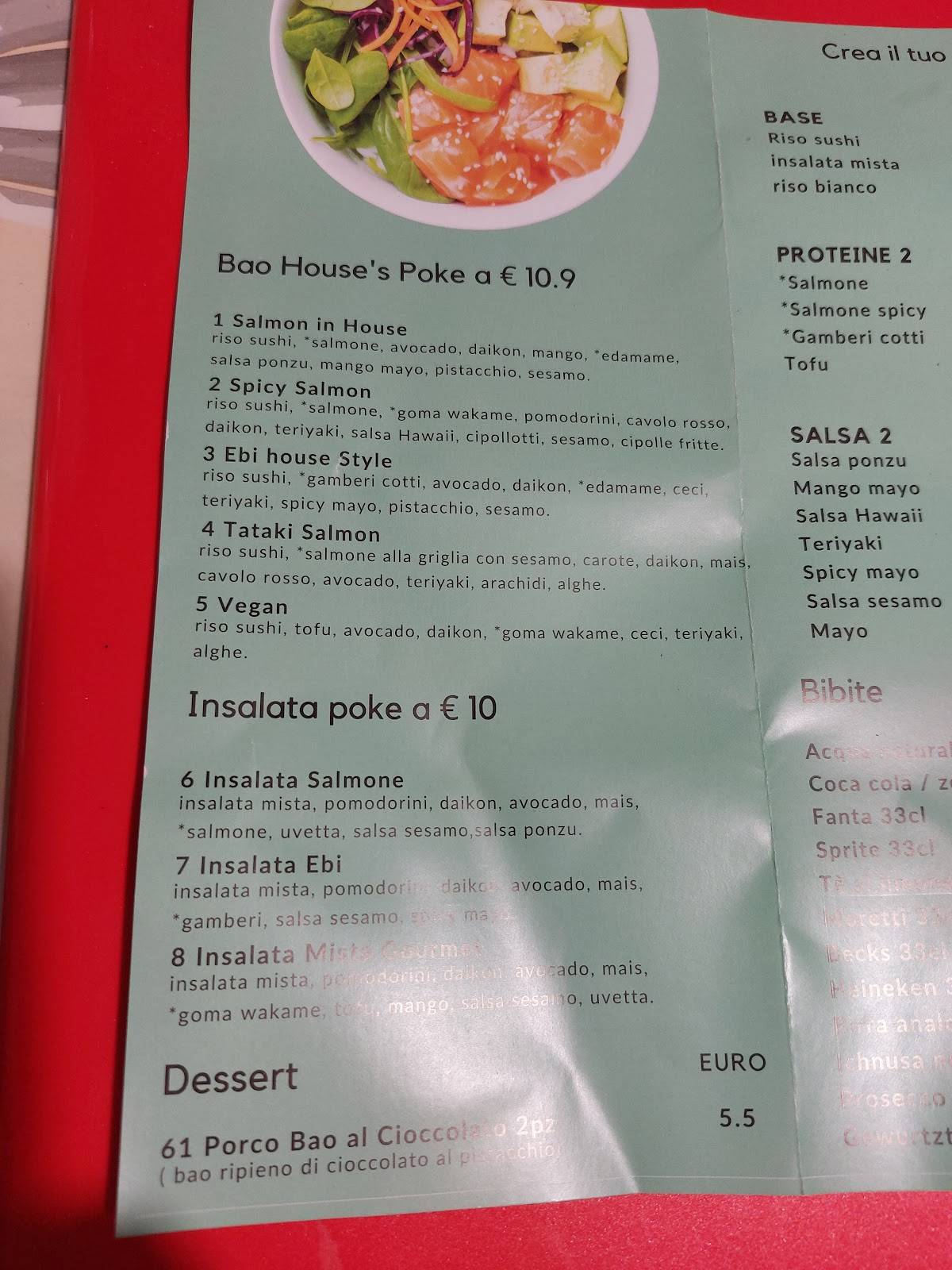 Menu da Bao House ristorante, Trieste