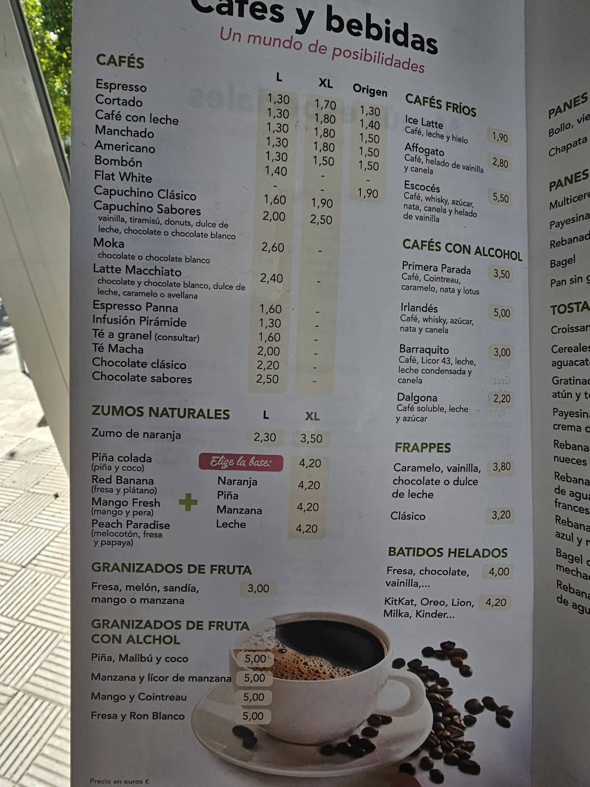 Carta de Bar Cafetería Primera Parada, Utrera