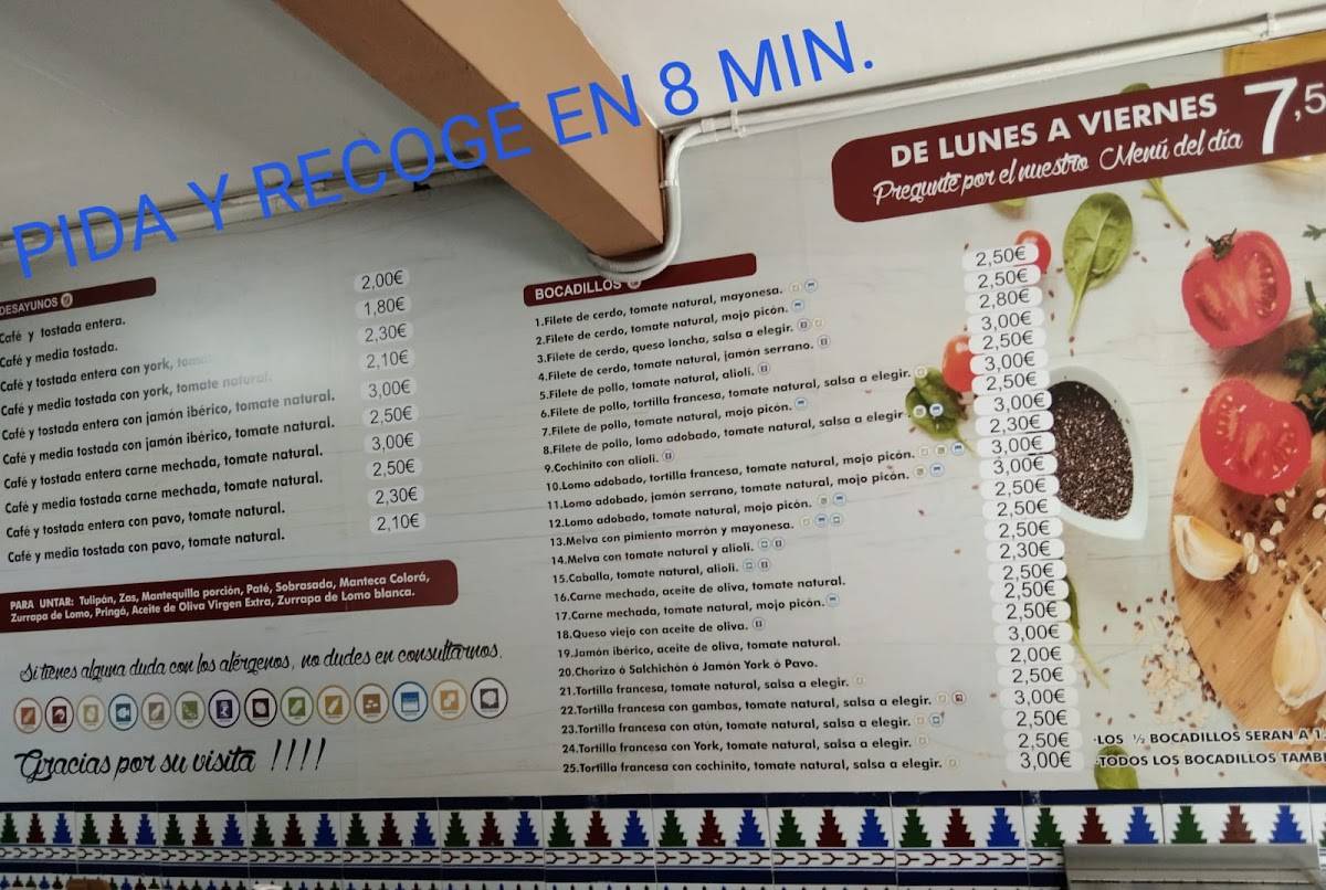 Carta de Bar casa Rafael, Coria del Río