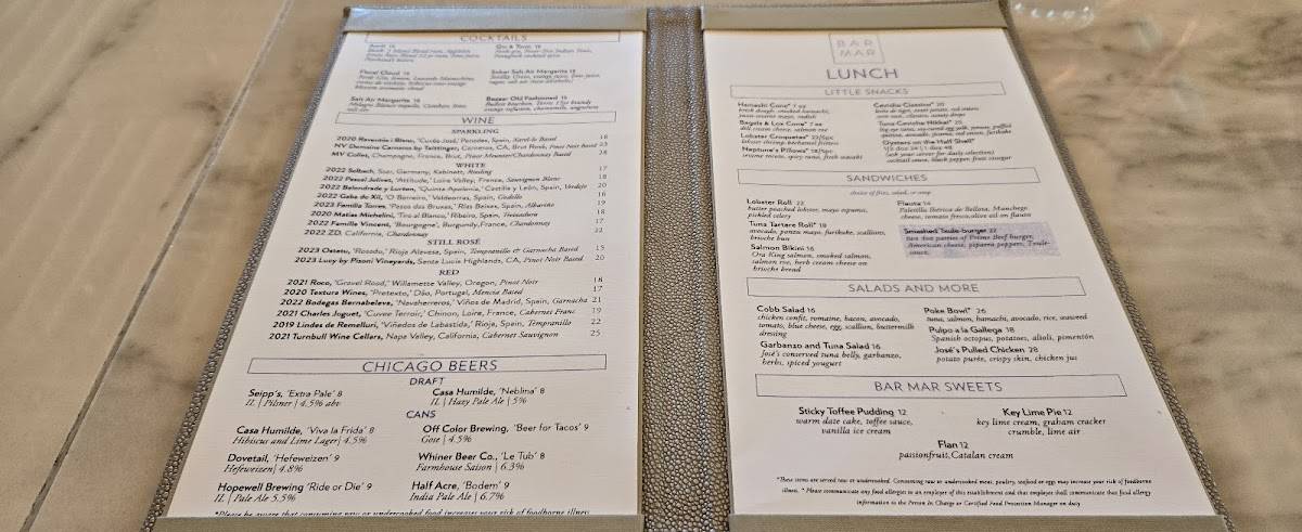 Menu at Bar Mar, Chicago