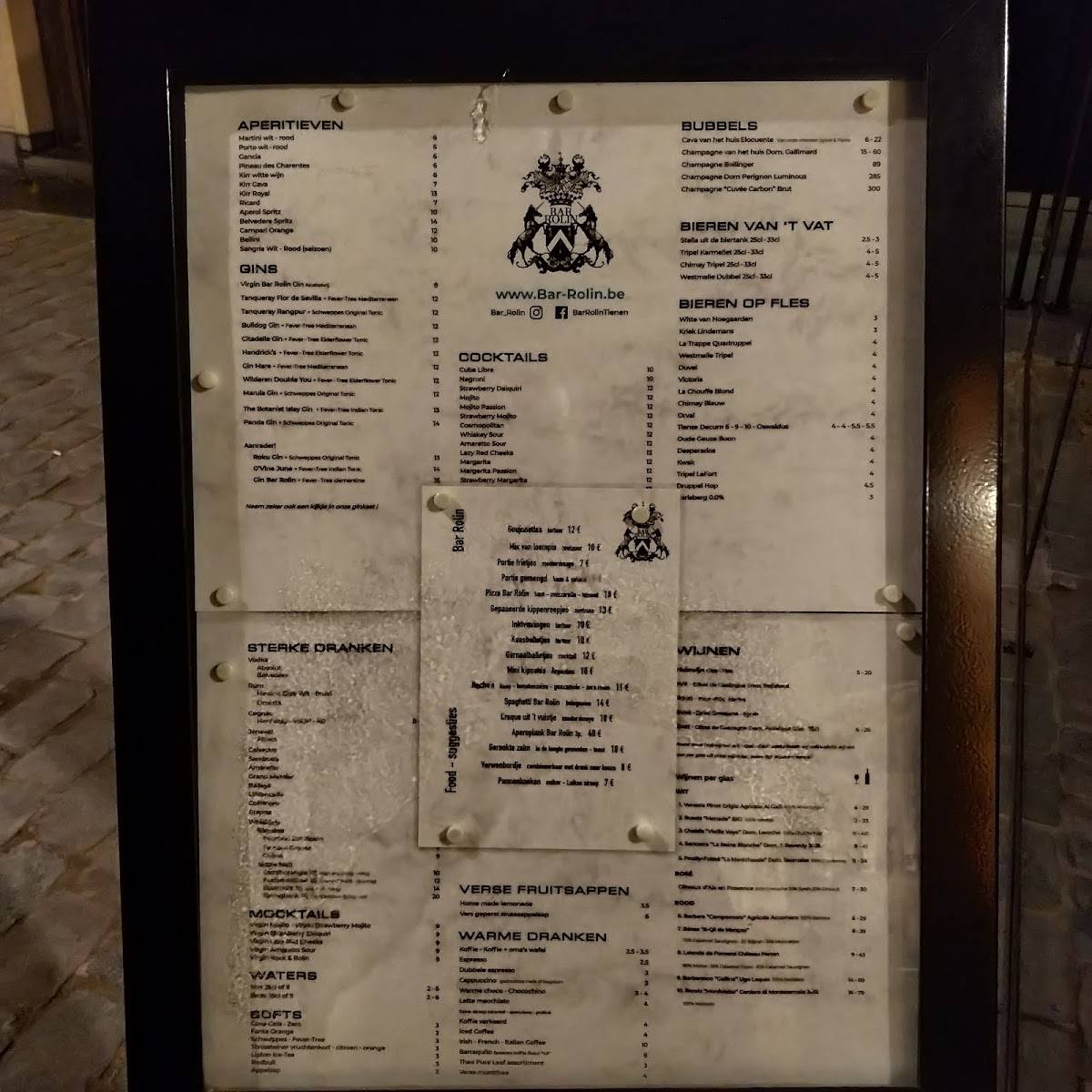Menu at Bar Rolin, Tienen