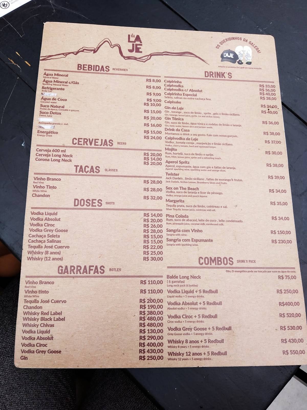 Menu em Bar da Laje, Rio de Janeiro, Rua Armando Almeida Lima