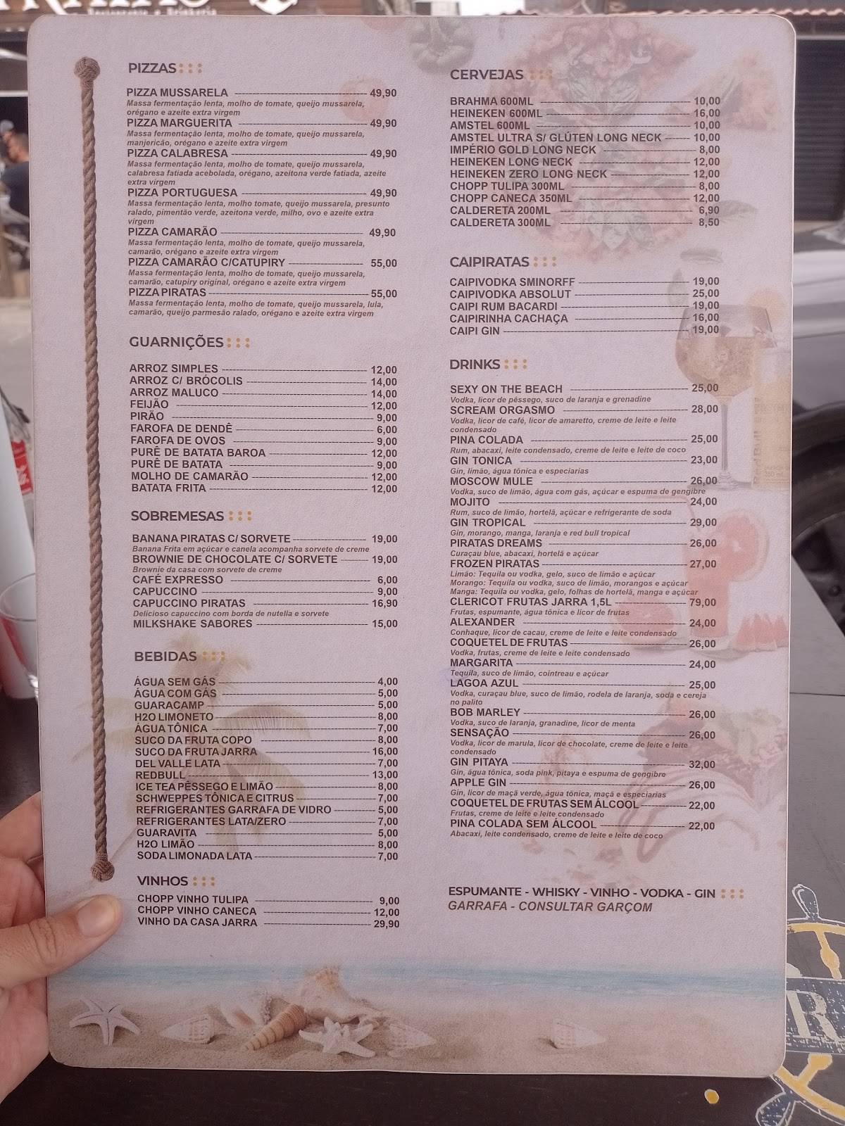 Menu em Bar da Praia, Rio de Janeiro