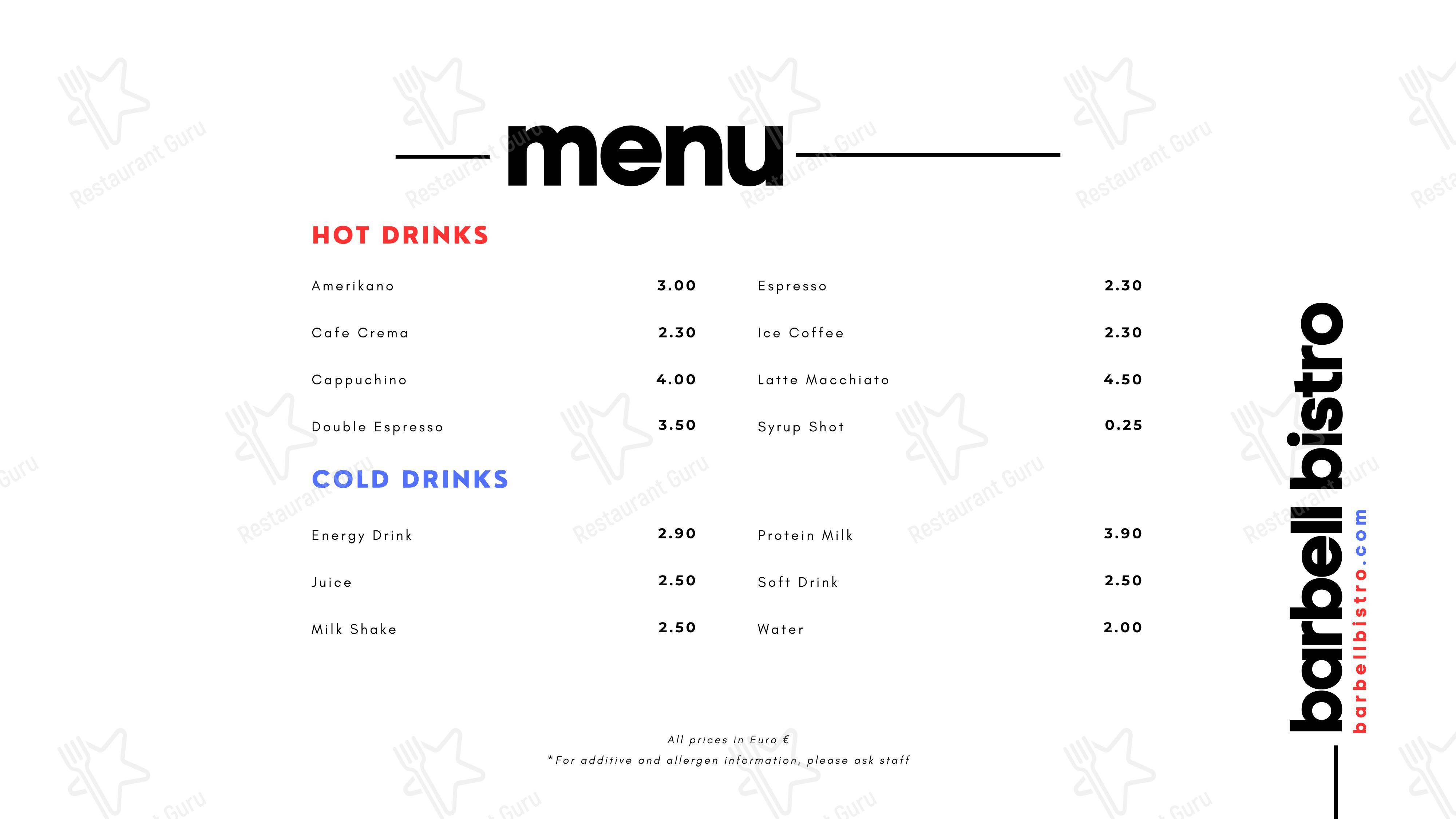 Menu at Barbell Bistro, Wiesbaden