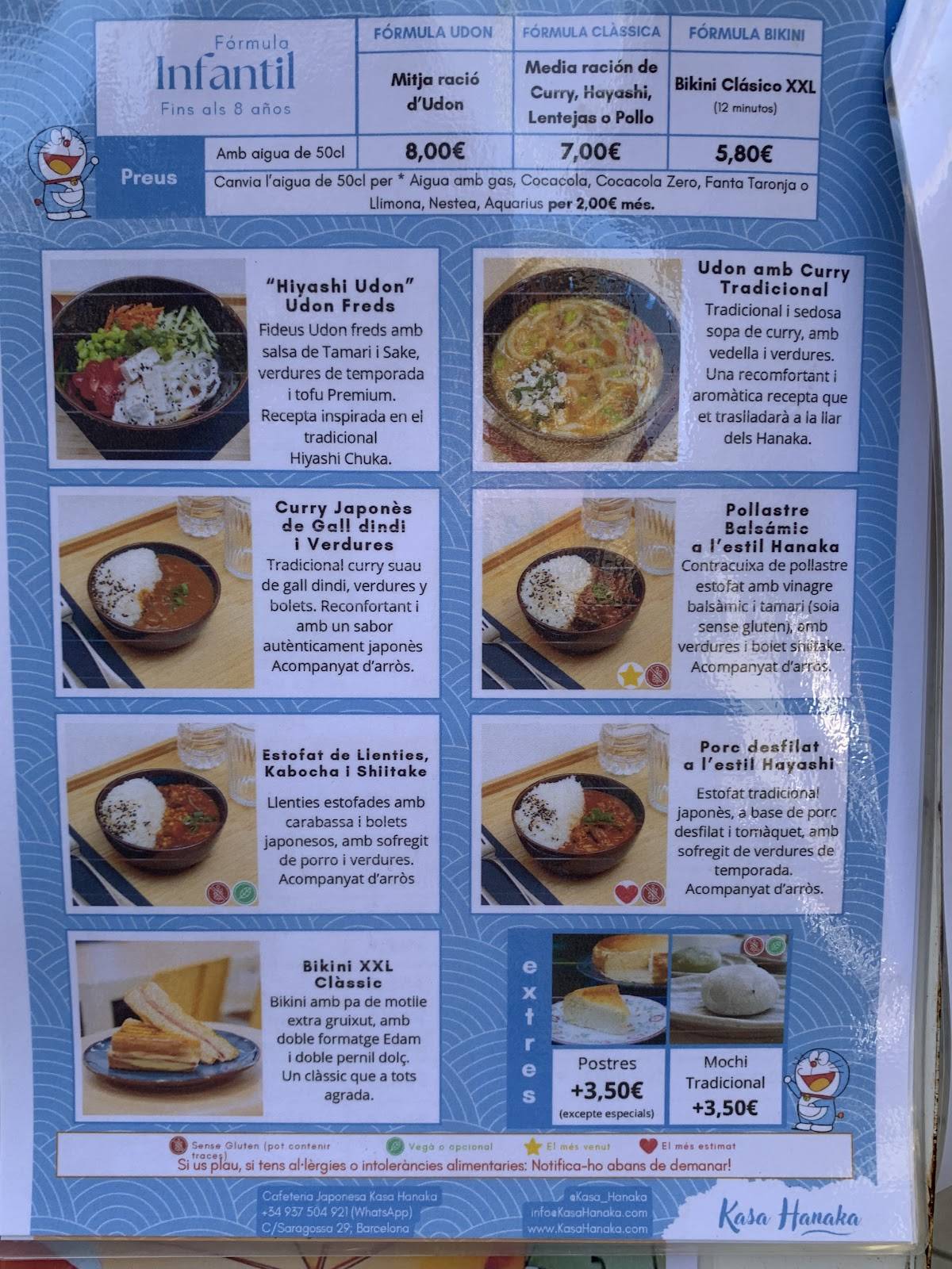 Carta de Cafetería Japonesa Kasa Hanaka - Vil·la Urània, Barcelona
