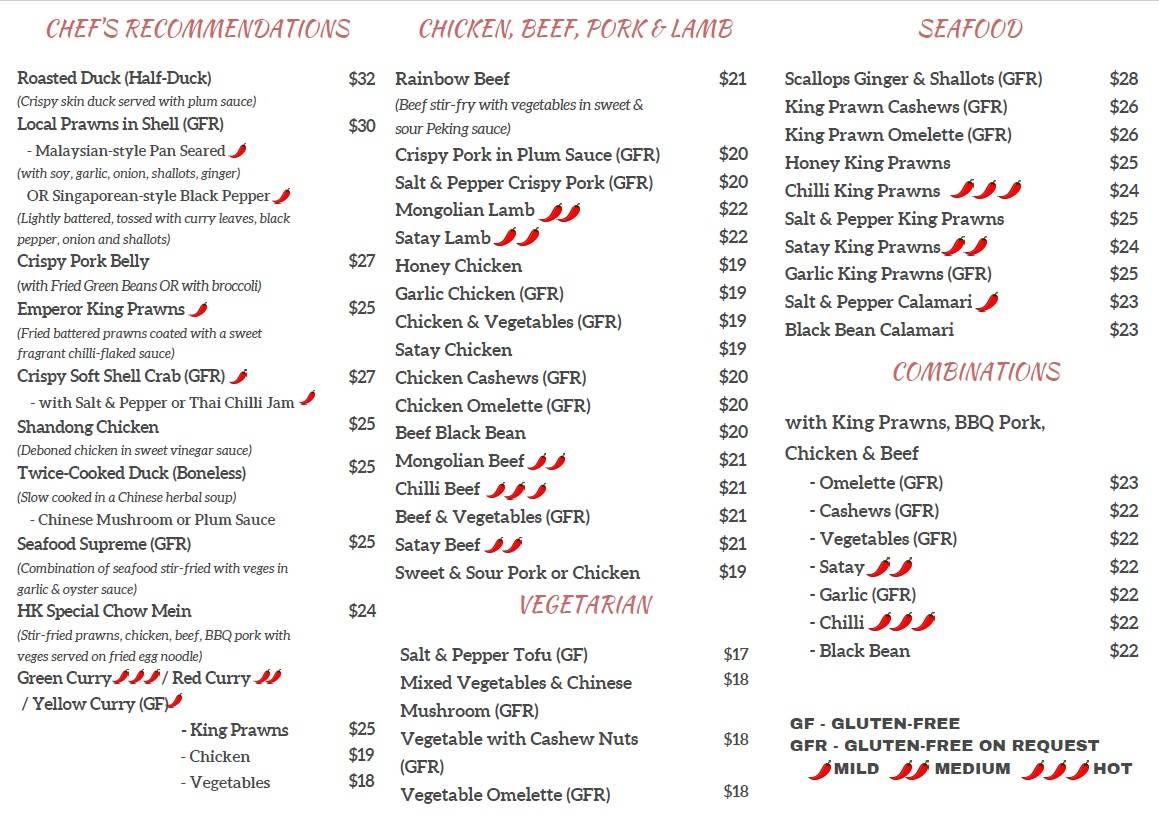Menu at Bargara Asian Cuisine, Bargara