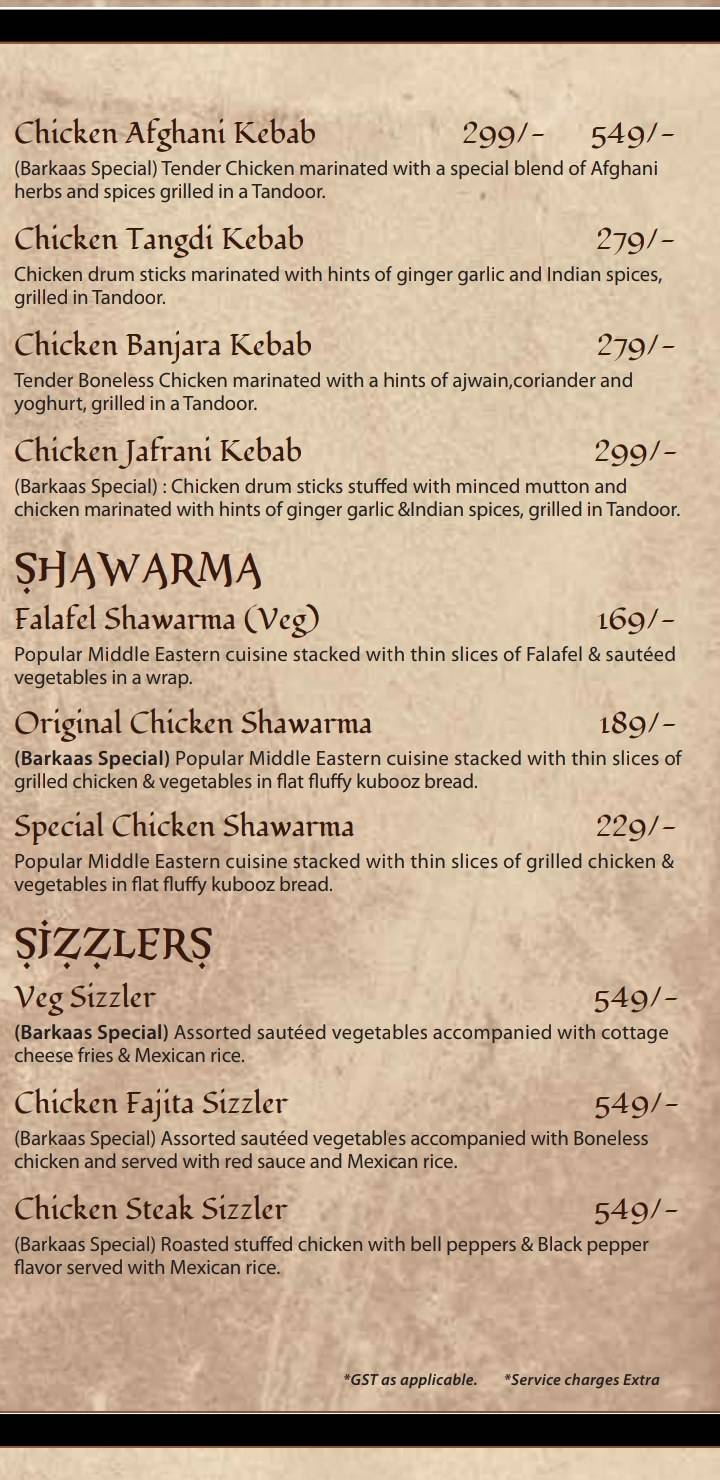 Menu at Barkaas Arabic Restaurant, Nellore