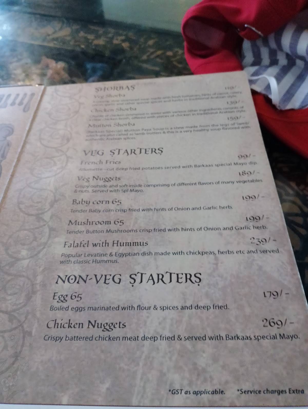 Menu at Barkaas Arabic Restaurant, Nellore