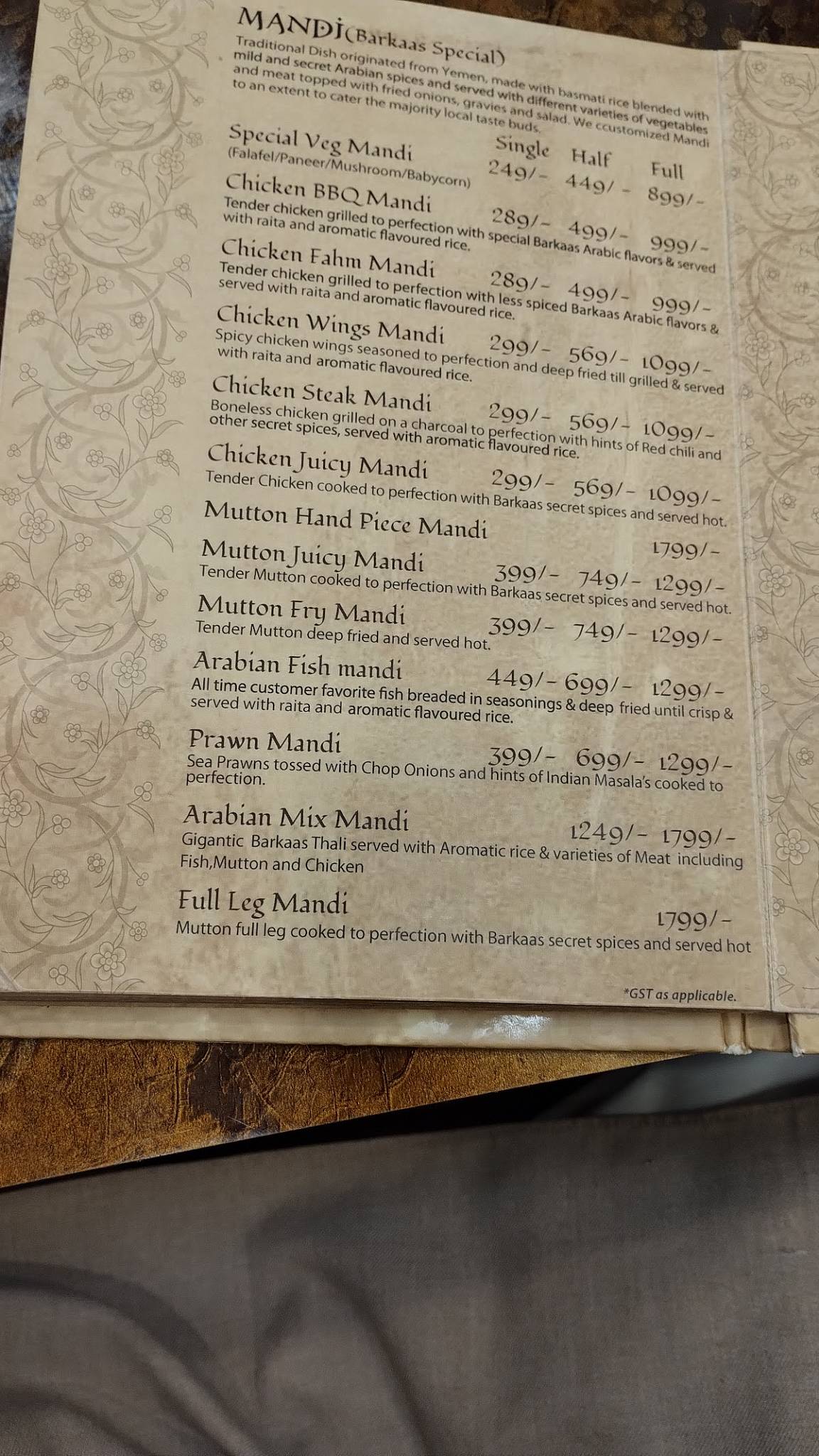 Menu at Barkaas Indo-Arabic Restaurant, Lucknow
