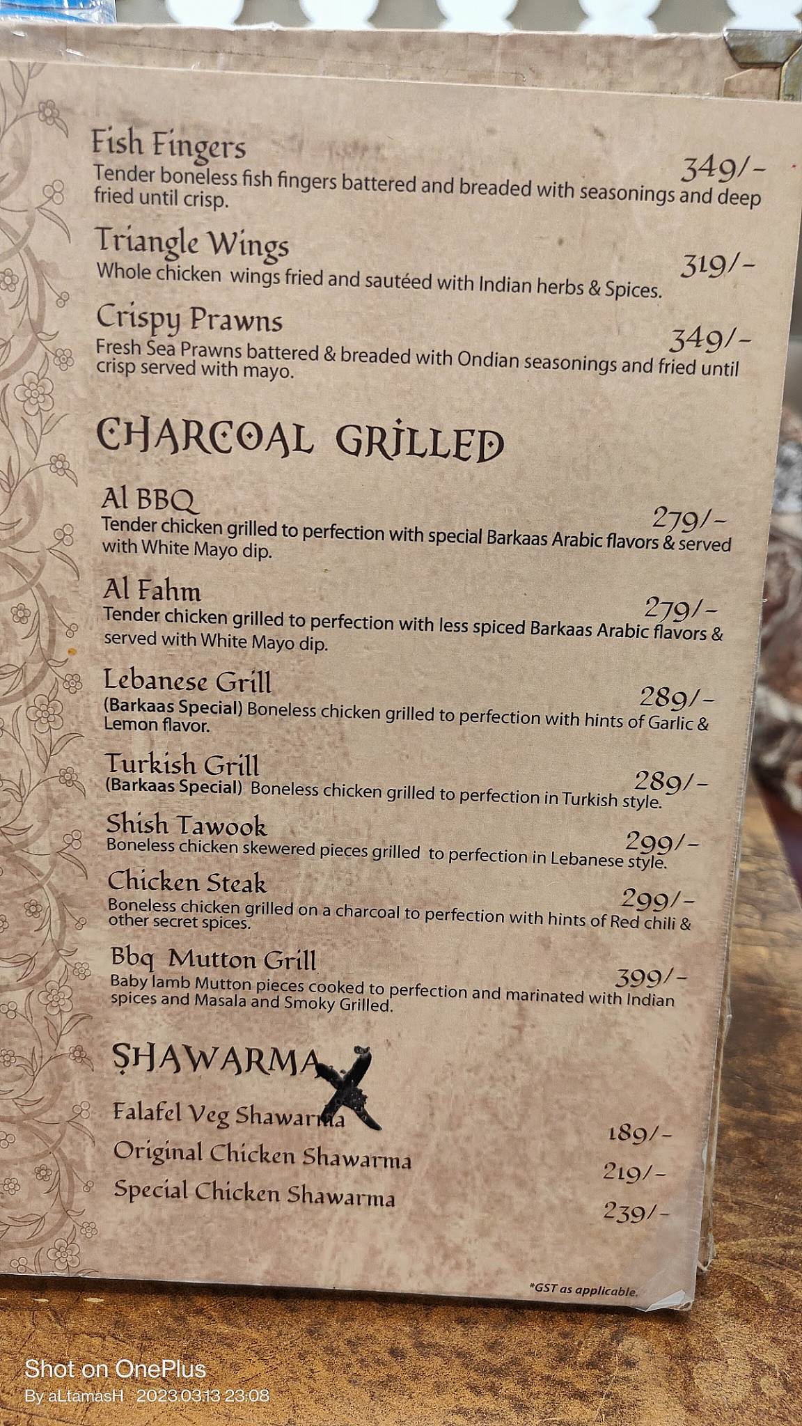 Menu at Barkaas Indo-Arabic Restaurant, Lucknow