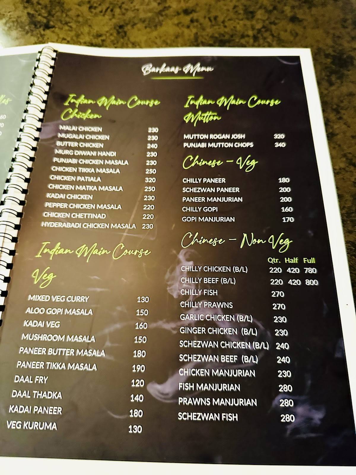 Menu at Barkaas Restaurant, Muvattupuzha, Muvattupuzha