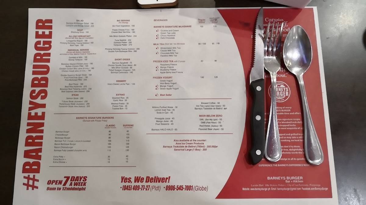 Menu at Barneys Burger Bar + Kitchen, San Fernando, 2MMF+XRC