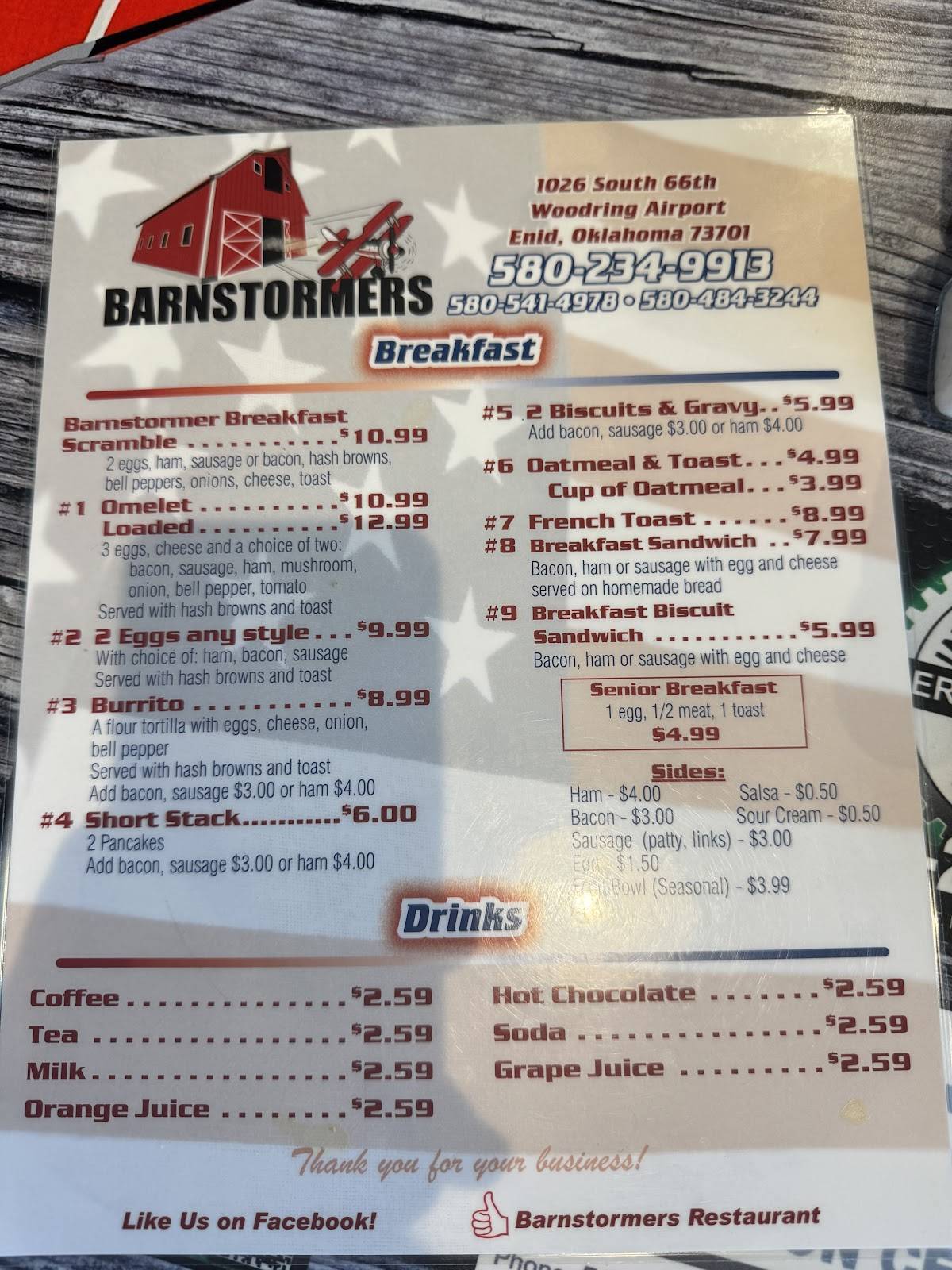 Carta de Barnstormers Restaurant, Enid