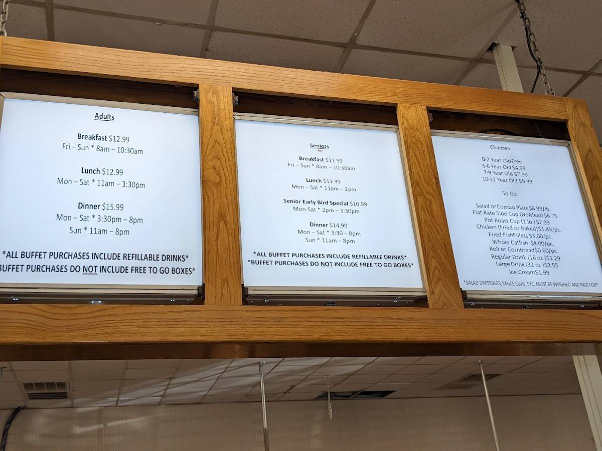 Menu at Nelson's "Barnyard" Buffet, Saraland