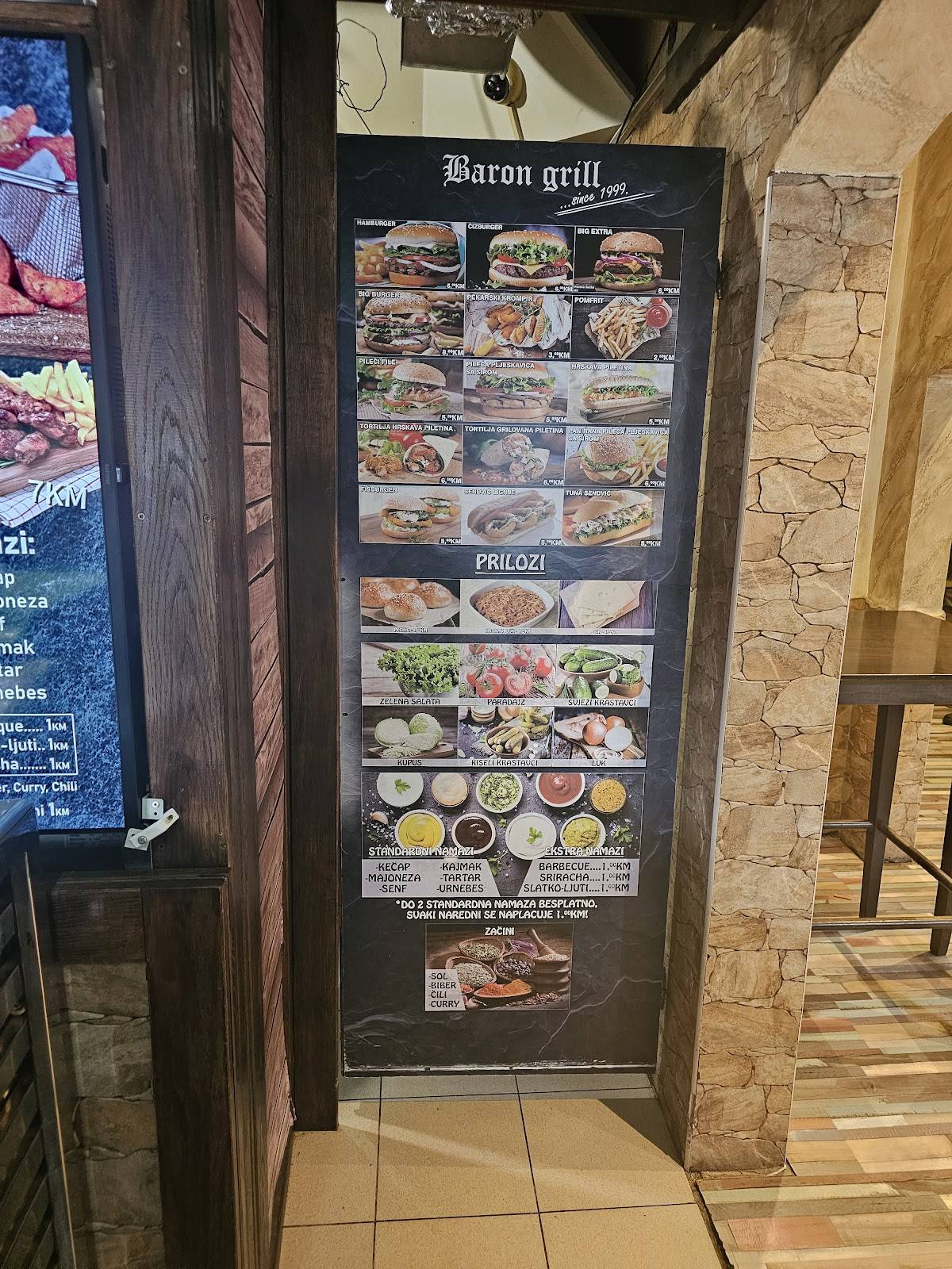 Menu at Baron Grill, Brčko