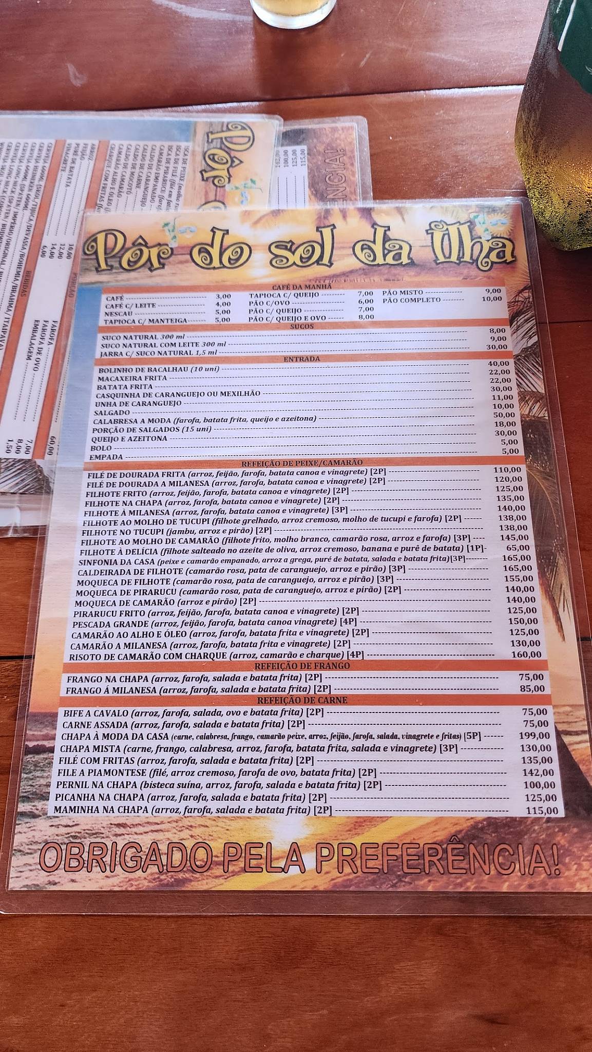 Menu at Barraca Pôr do Sol da Ilha, Mosqueiro