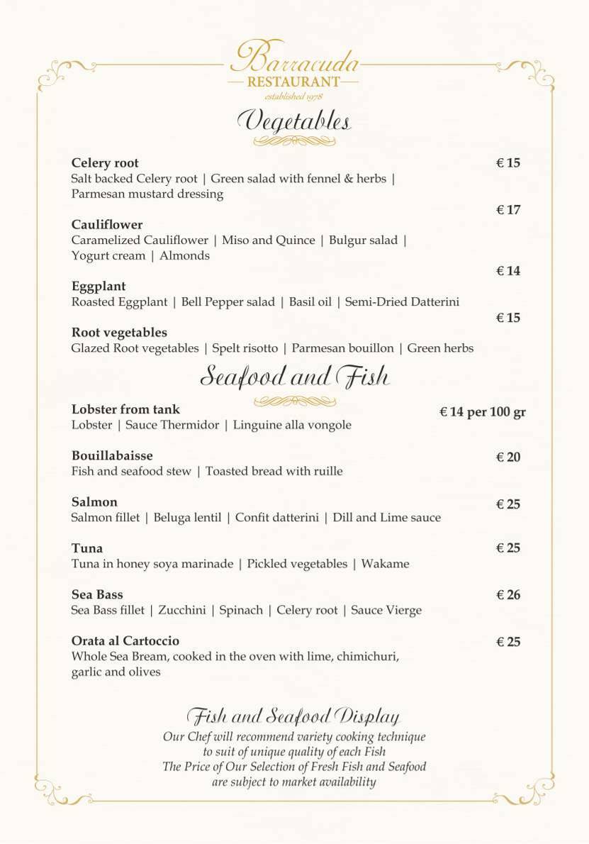Menu at Barracuda Restaurant, Saint Julian's