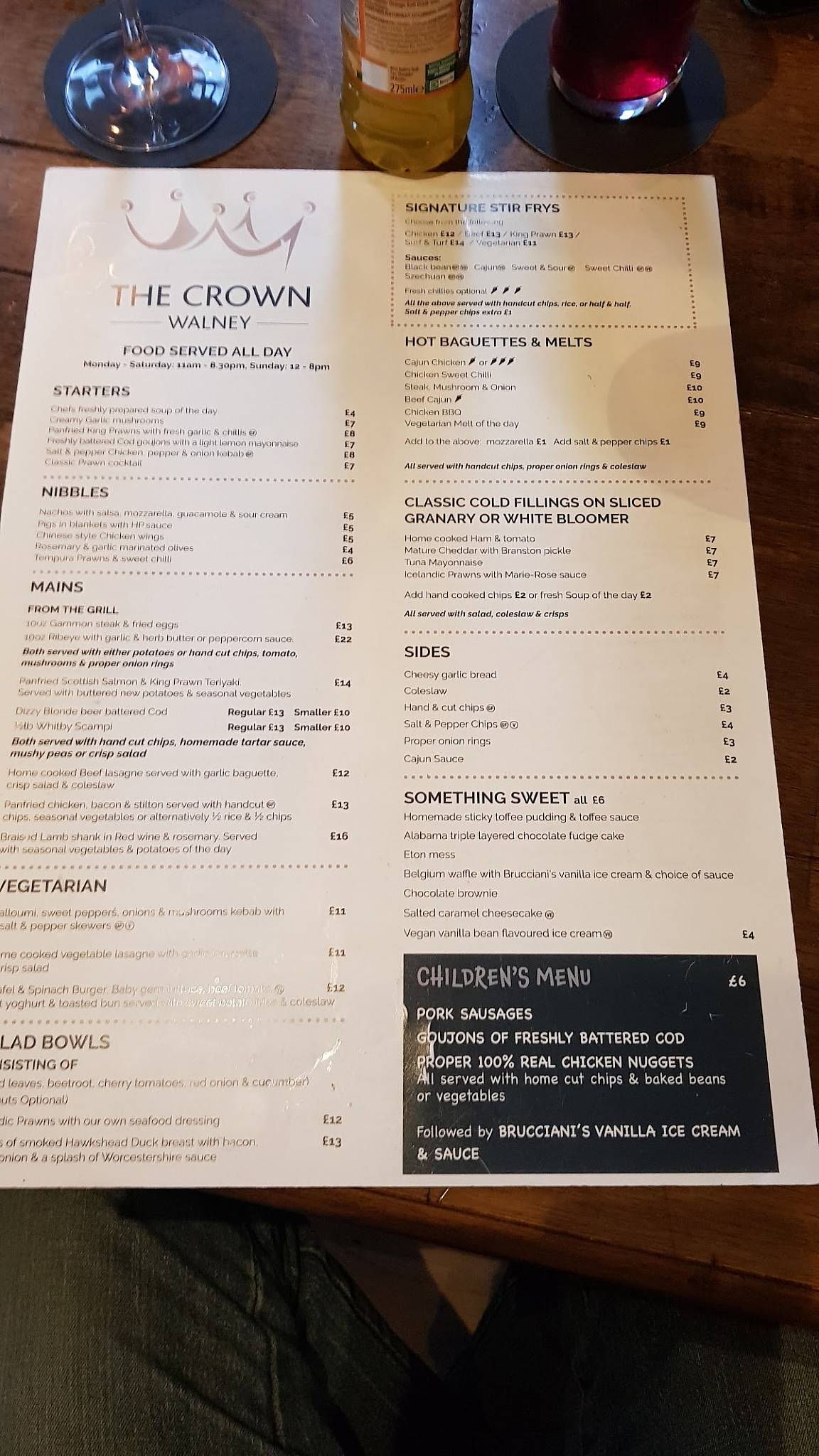 Menu at The Crown, Walney pub & bar, Barrow-in-Furness