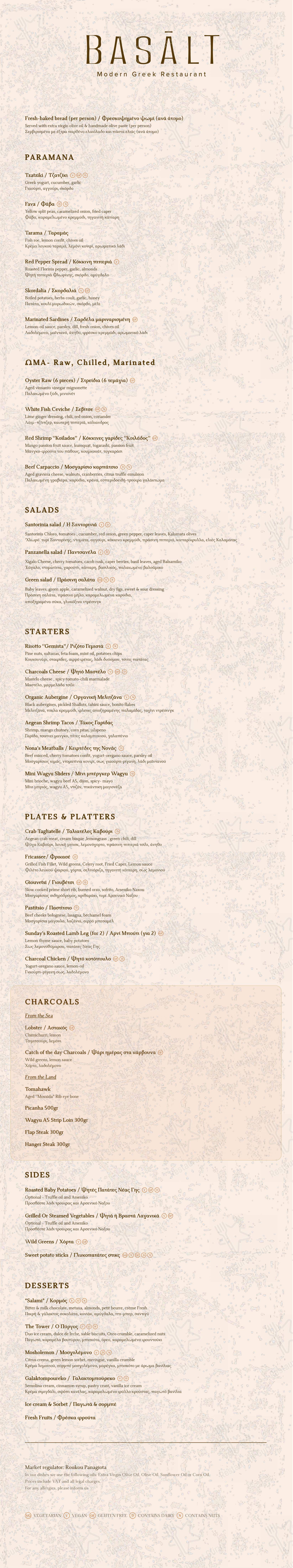 Menu at Basalt Restaurant Ammoudi Bay Santorini, Oia
