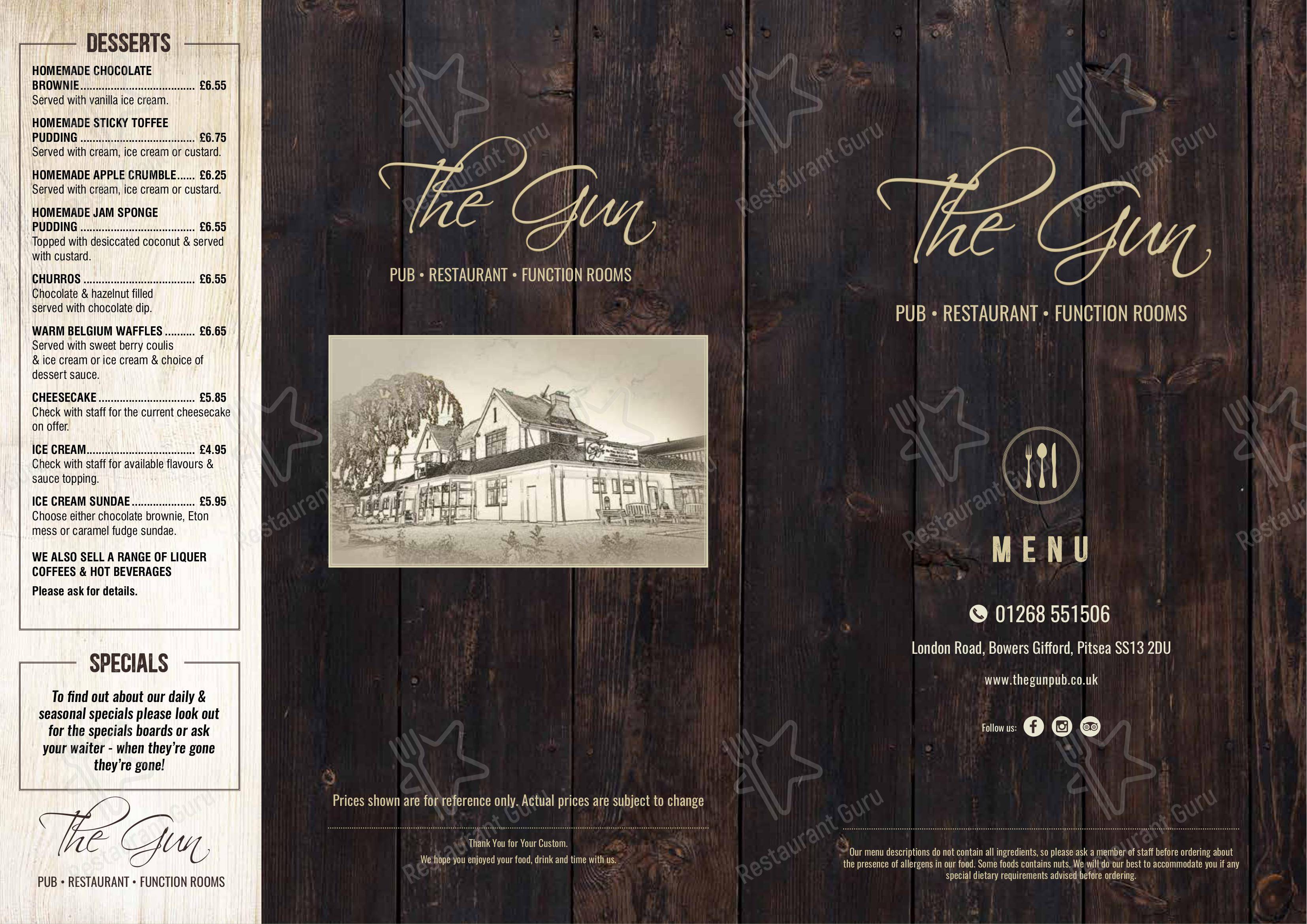 Menu at The Gun Pub, Basildon