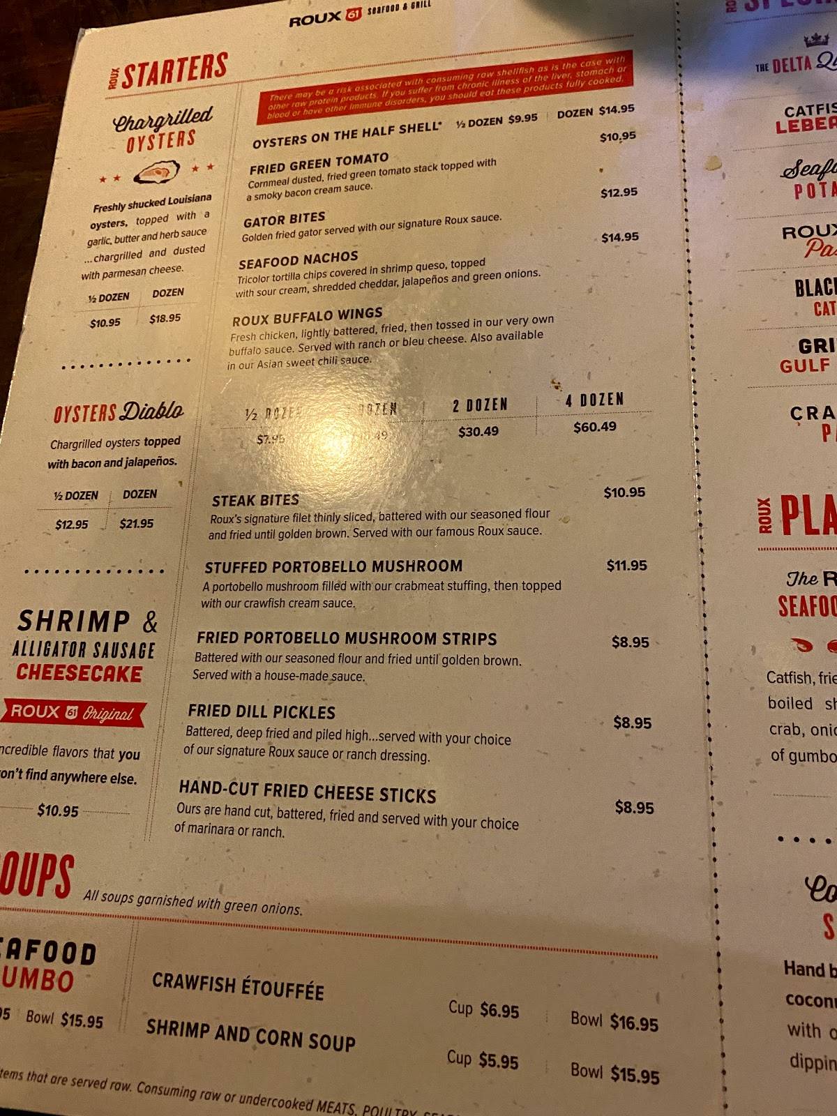 Menu at Roux 61 Seafood & Grill restaurant, Baton Rouge