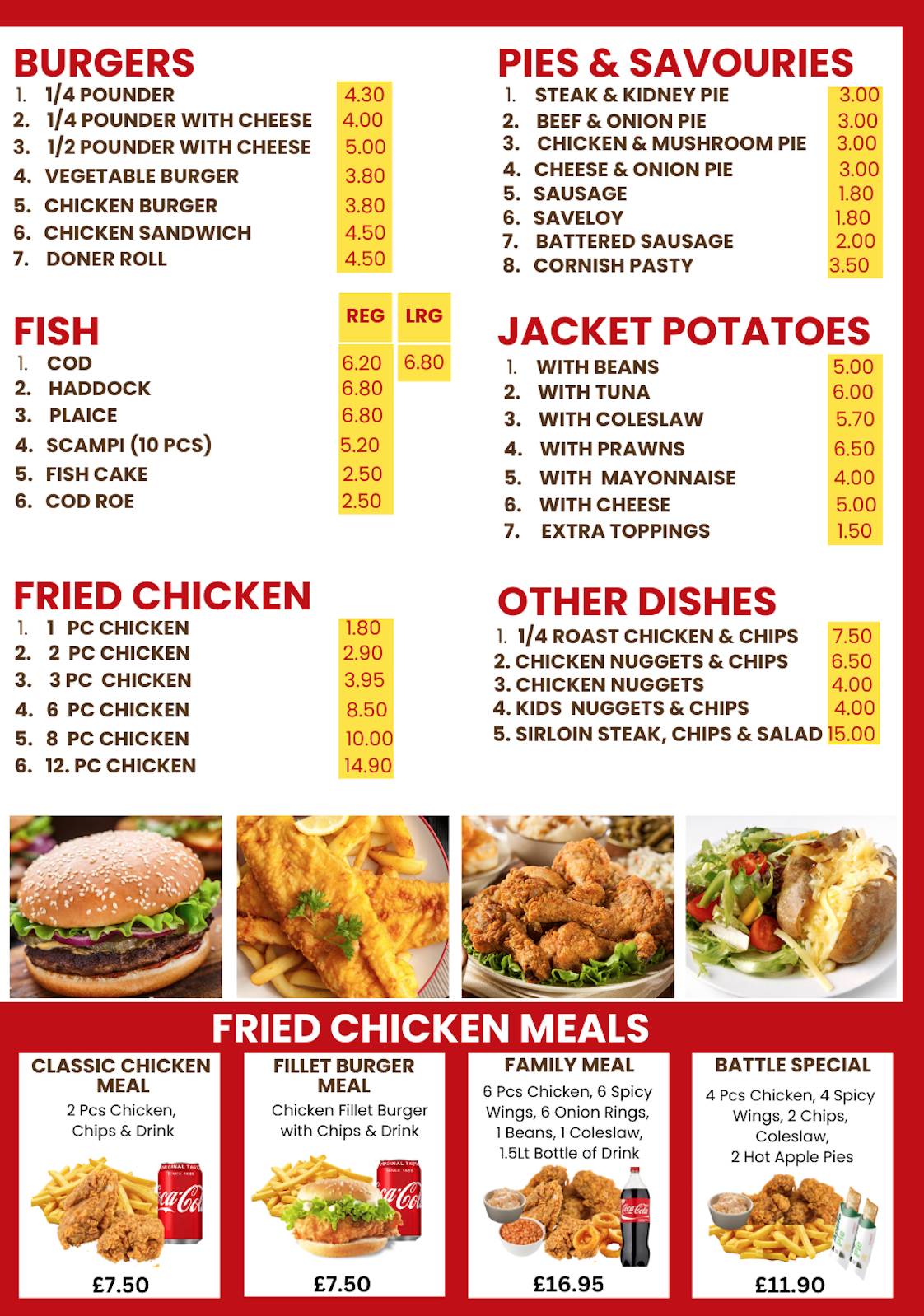 Menu at Battle Kebabs, Fish & Chips Cafe Restaurant, Battle, Unit 1