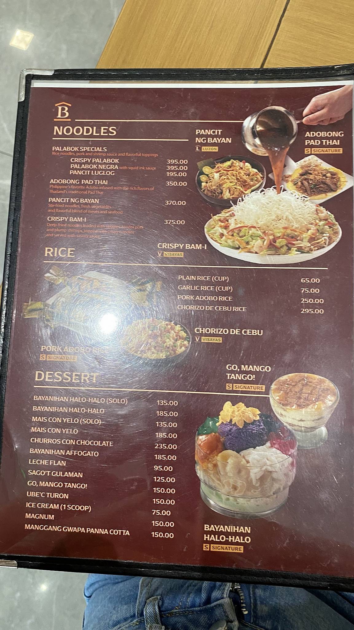 Menu at Bayanihan Native Cuisine restaurant, Cebu City