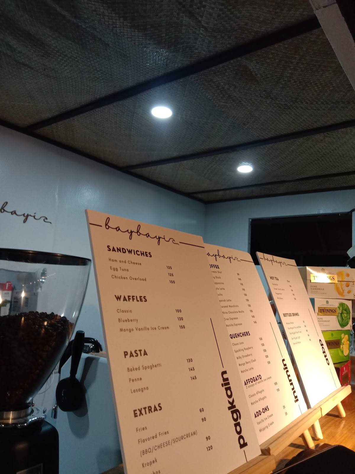 Menu at Baybayin Cafe, Santa Cruz