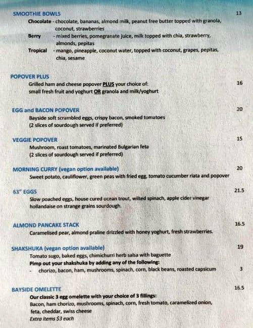 Menu at Bayside Barista, Safety Bay