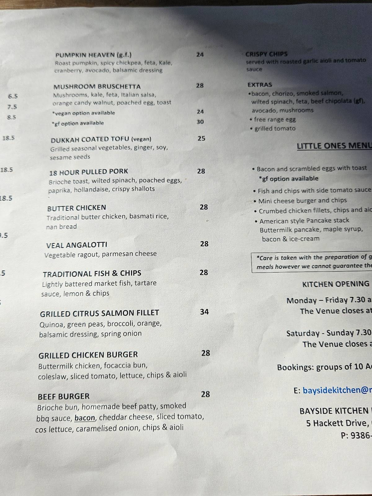 Menu at Bayside Kitchen cafe, Crawley